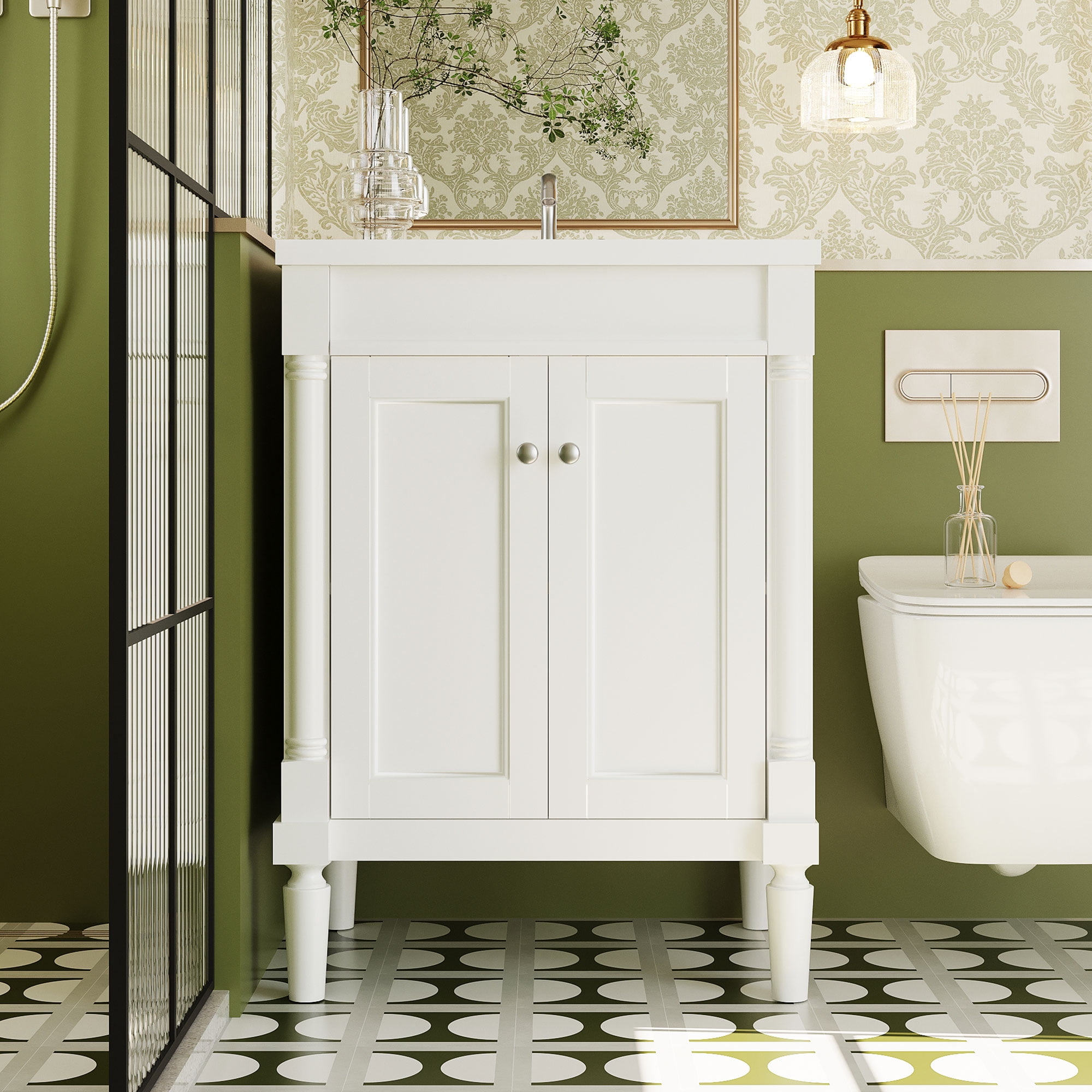 Fulvari 24" Bathroom Storage Cabinet With Top Sink, 2 Doors & 2 Storage ...