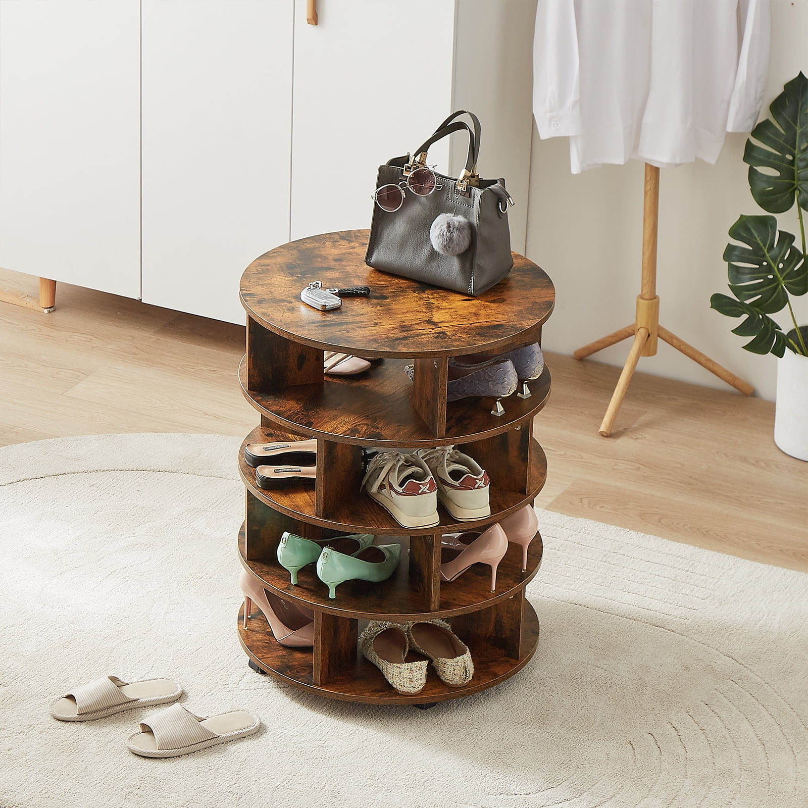 Fulvari 360° Rotating Round Shoe Storage Cabinet with Wheels for ...