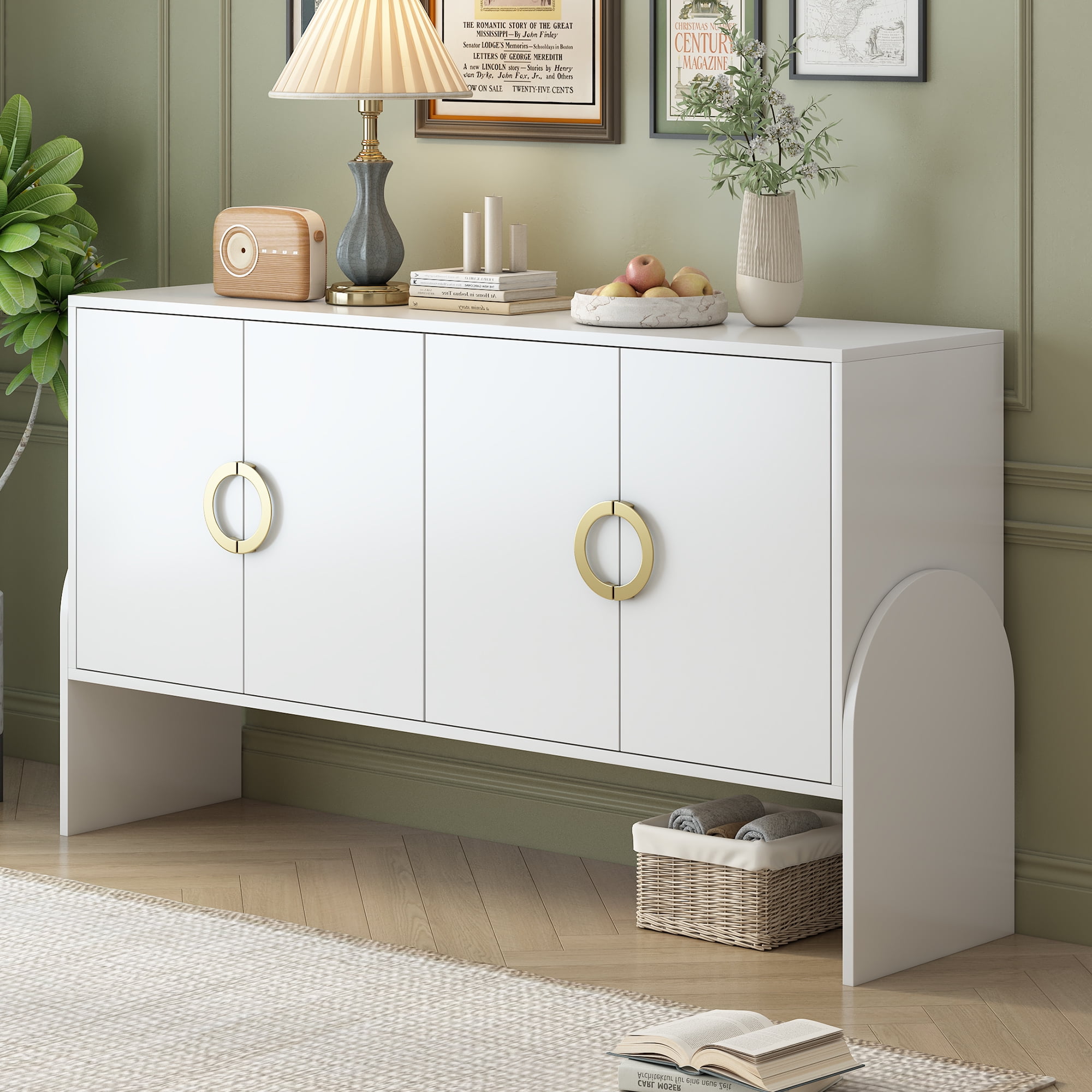 Fulvari 4 Door Cabinet Sideboard Buffet Cabinet With Metal Handles 3 ...
