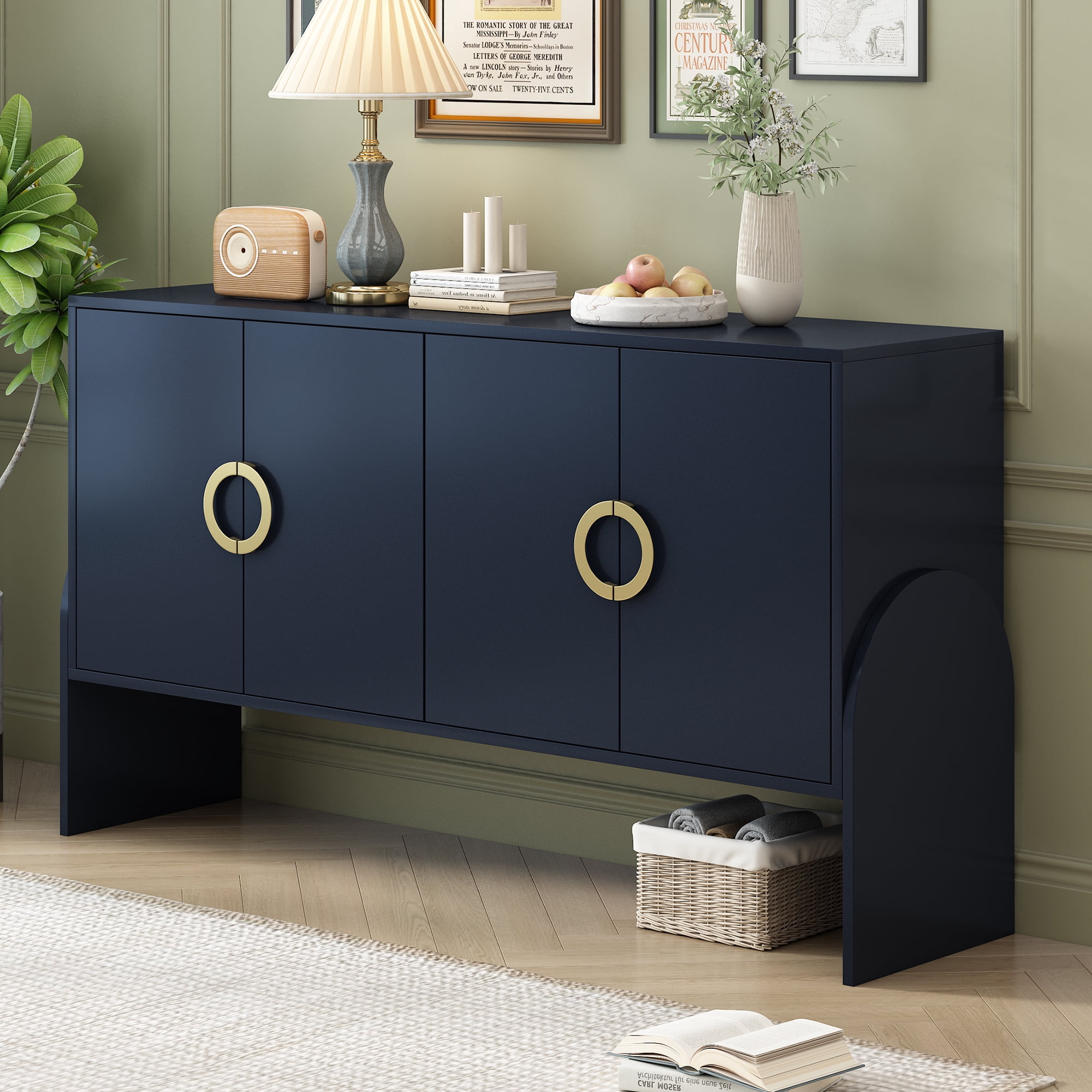 Fulvari 4 Door Cabinet Sideboard Buffet Cabinet With Metal Handles 3 ...