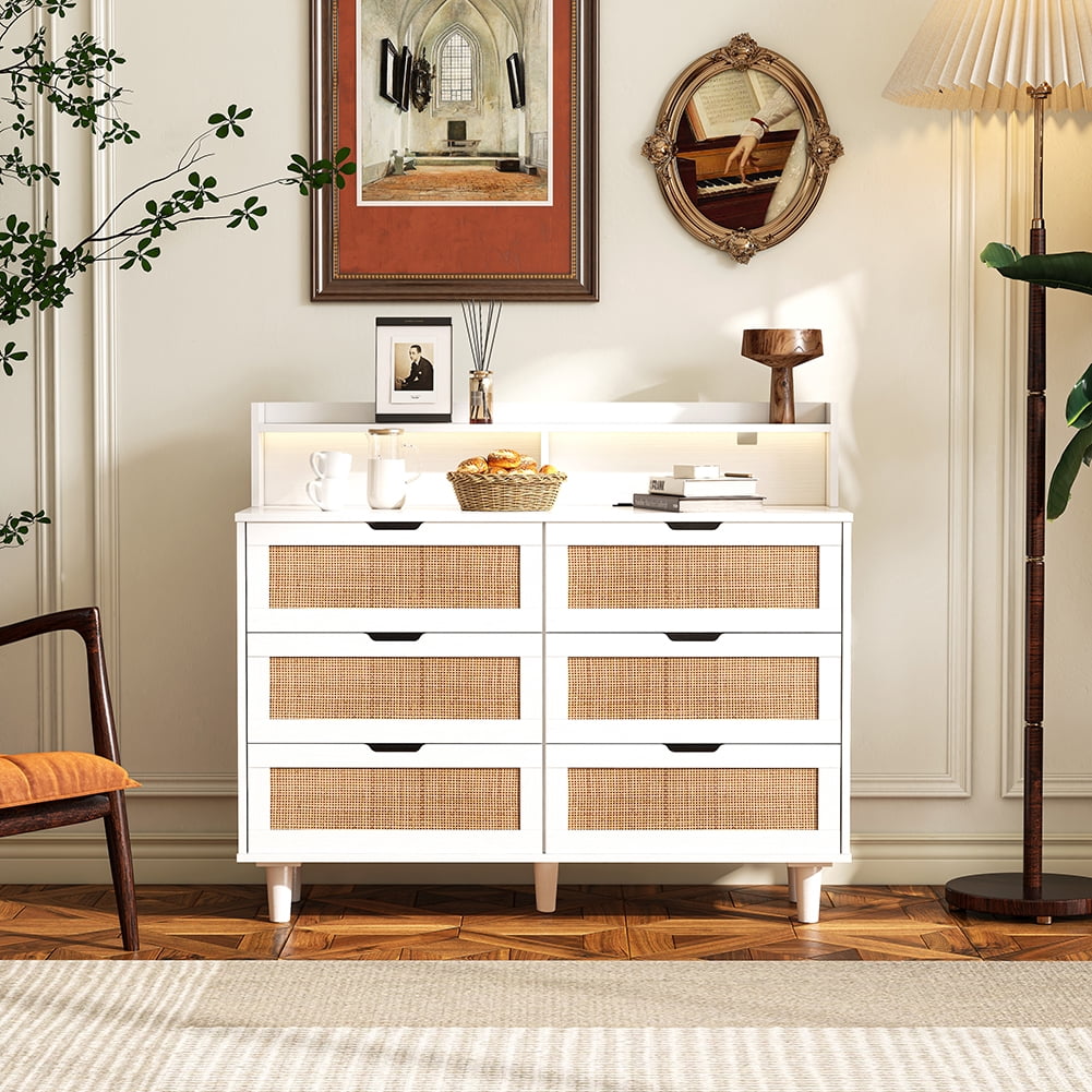 Fulvari 43.31" 6-drawer Particle Board Storage Cabinet with Rattan ...