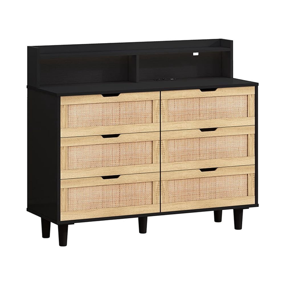 Fulvari 43.31" Rattan Storage Cabinet With 6 Rattan Drawers, LED Lights ...