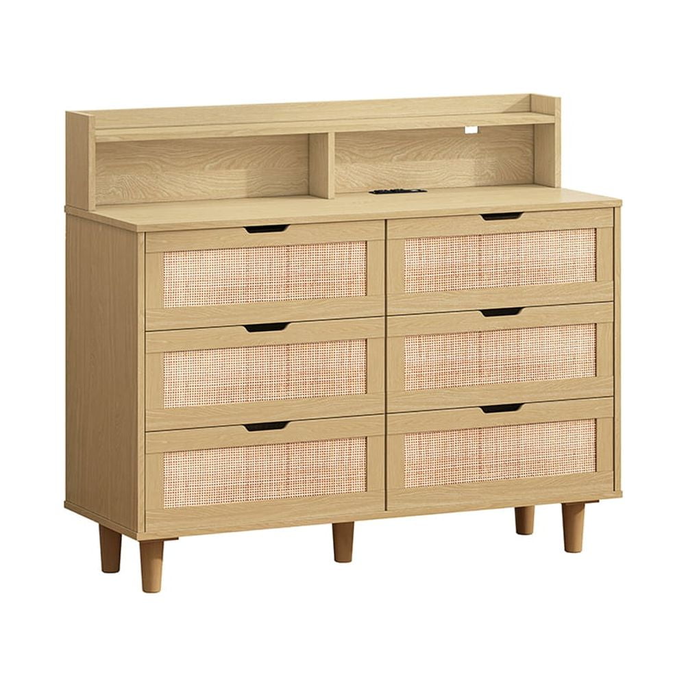 Fulvari 43.31" Rattan Storage Cabinet With 6 Rattan Drawers, LED Lights ...