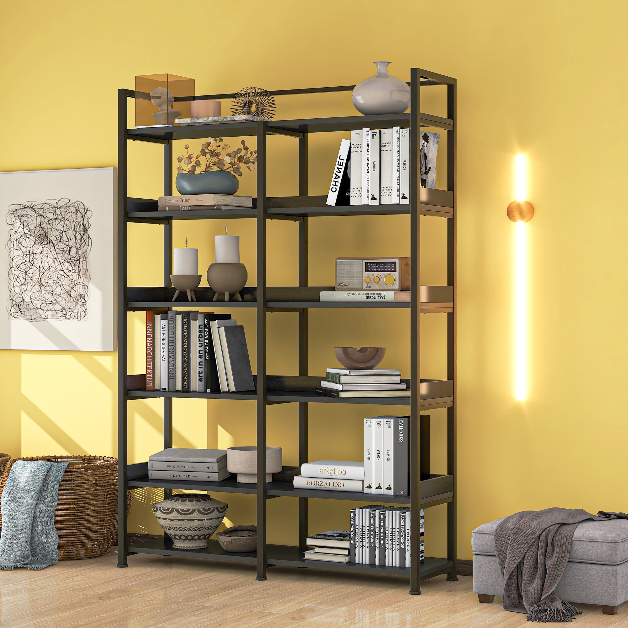 Fulvari 6-tier Tall Bookshelf With Stainless Steel Frame, Freestanding ...