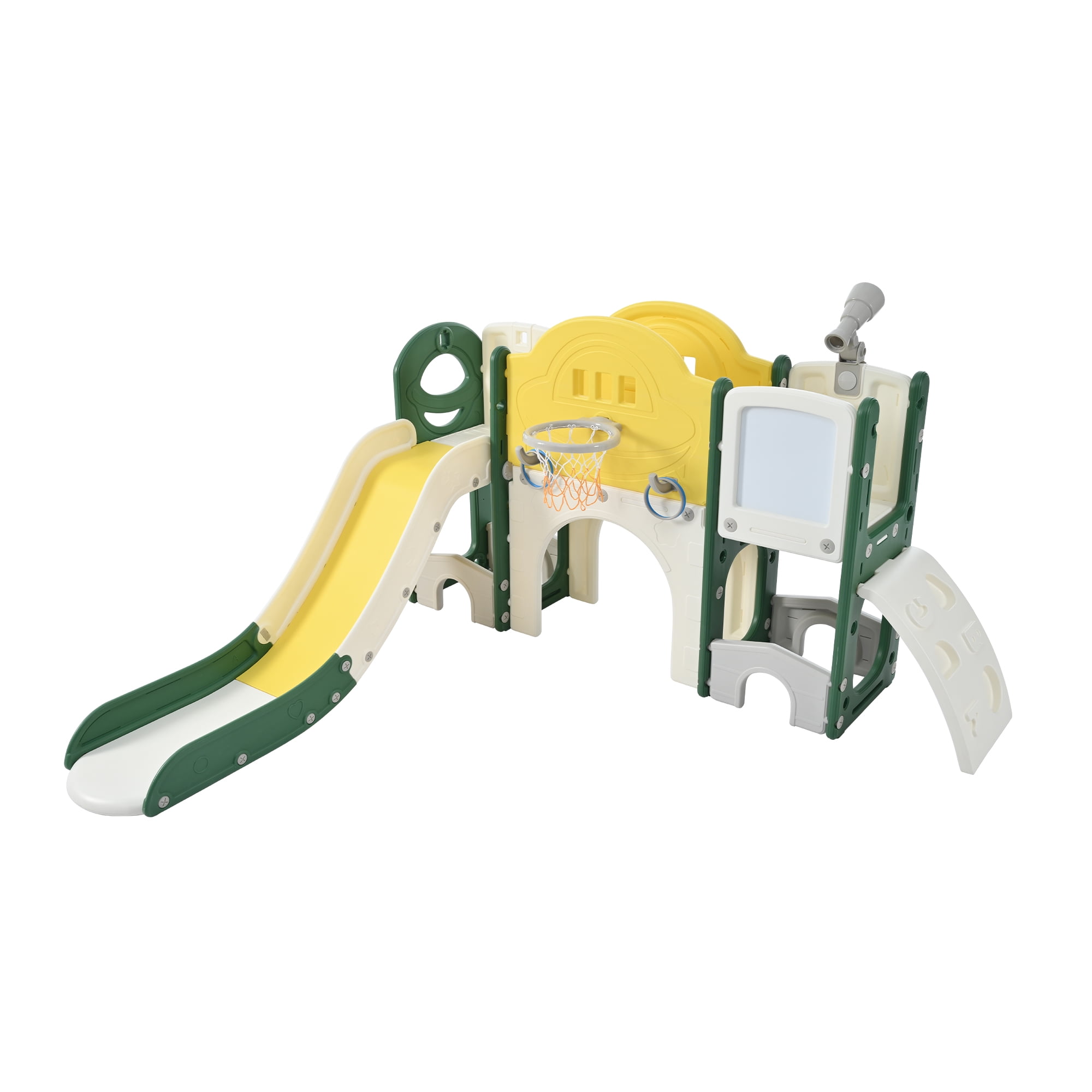 Fulvari 9-in-1 Kids Spaceship Slide Playset With Arch Tunnel Ring Toss ...