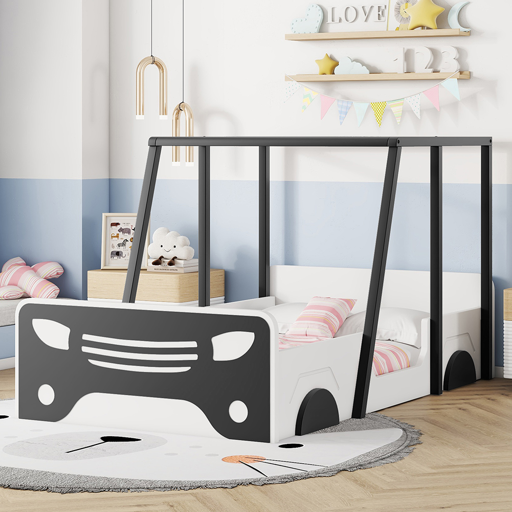 Fulvari Fun Car-shaped Bed Frames Wooden Twin Floor Bed With Wheels And ...