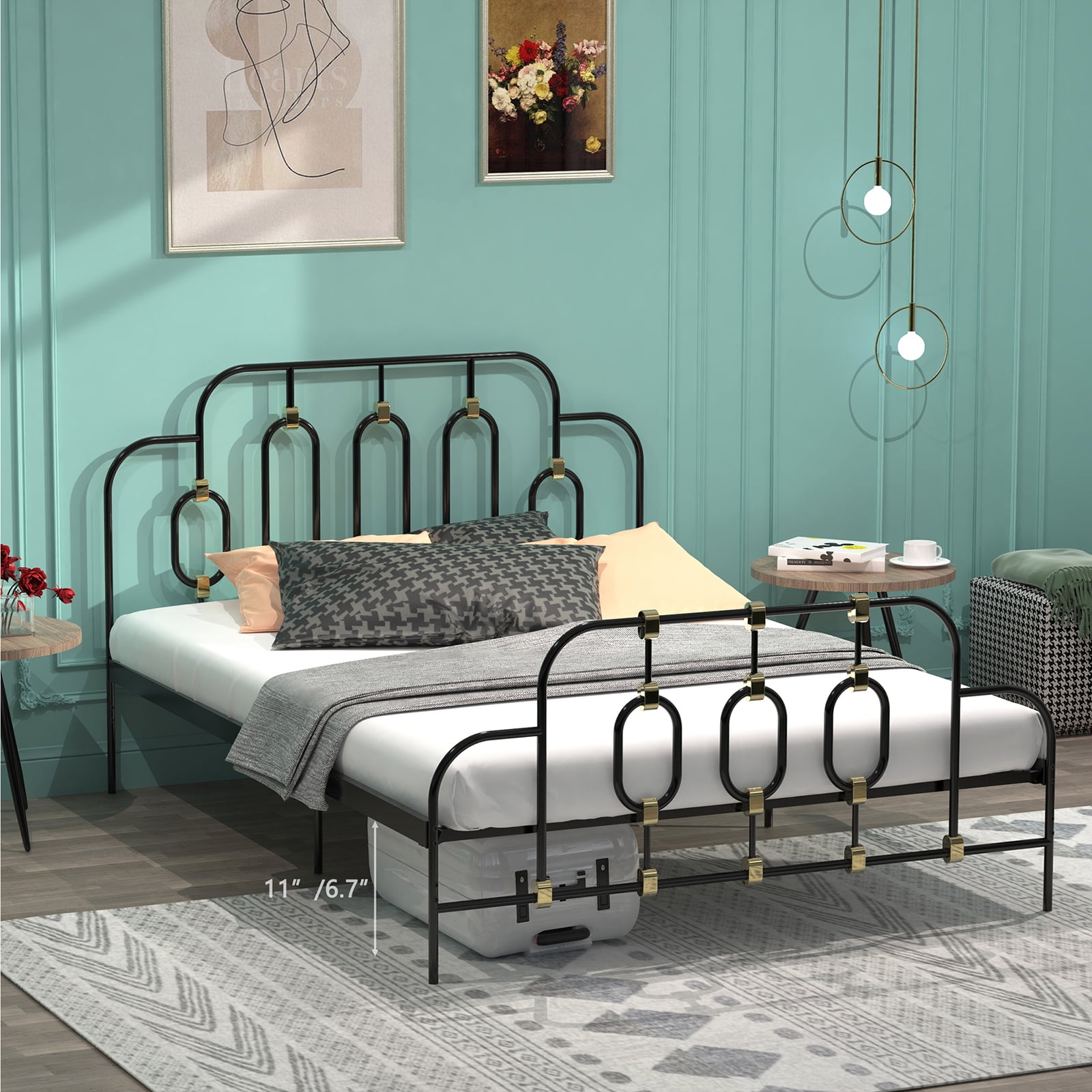 Fulvari Metal Platform Bed Frame Full Size With Metal Lath Curved Edges ...