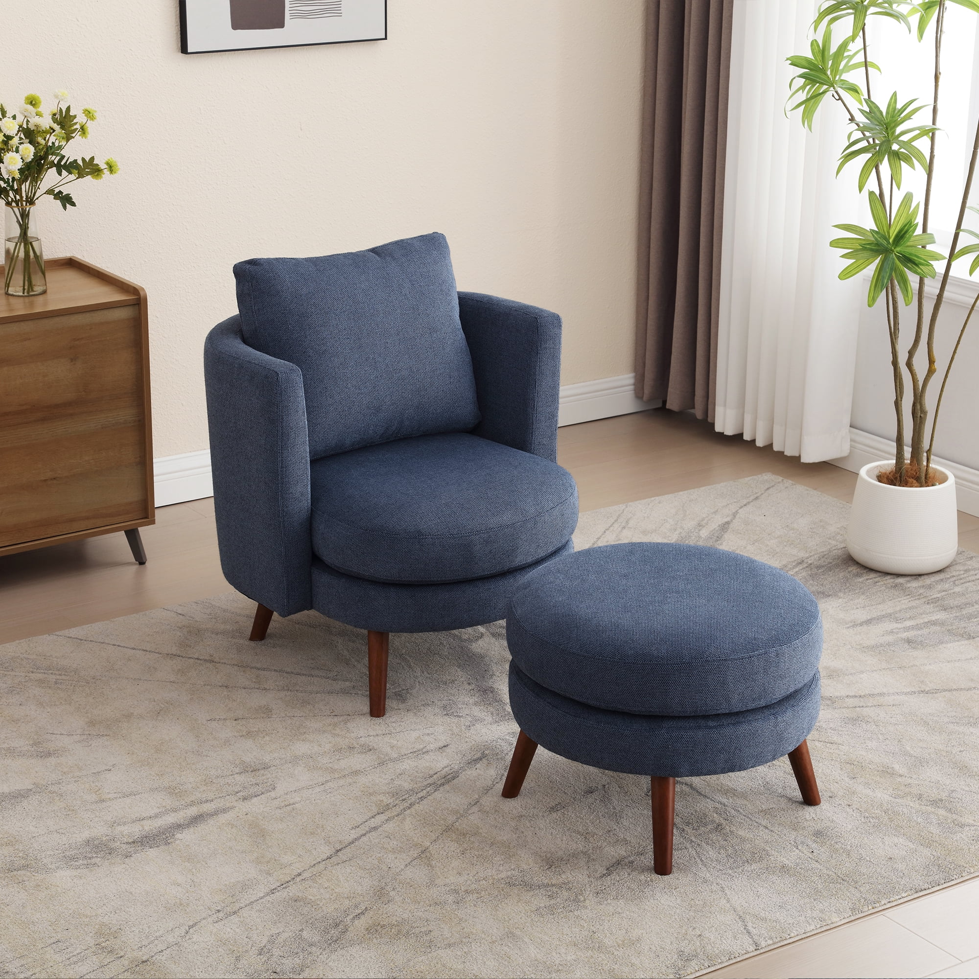 Fulvari Modern Accent Chair Ottoman Set with Wood Legs & Backrest ...