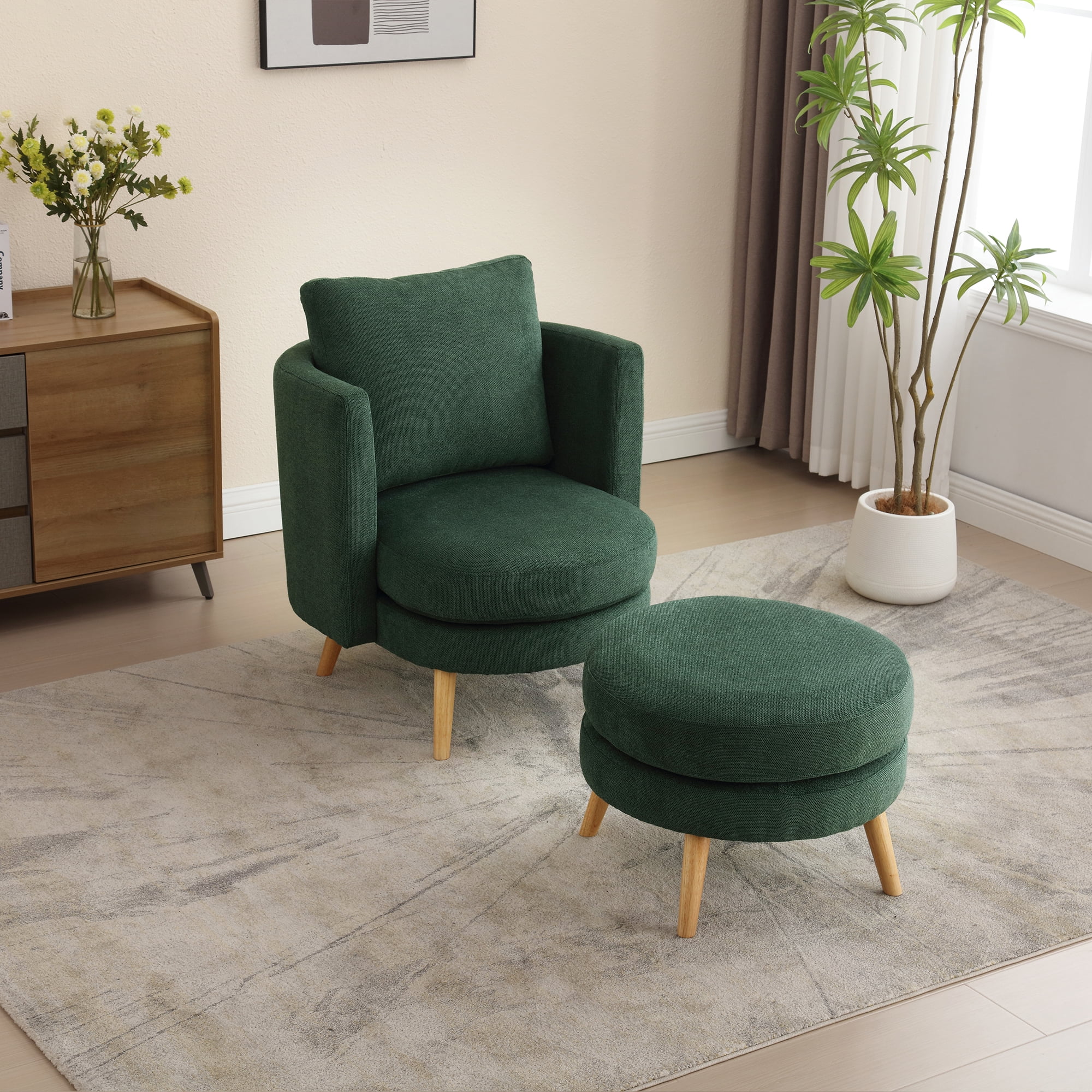 Fulvari Modern Accent Chair Ottoman Set with Wood Legs & Backrest ...