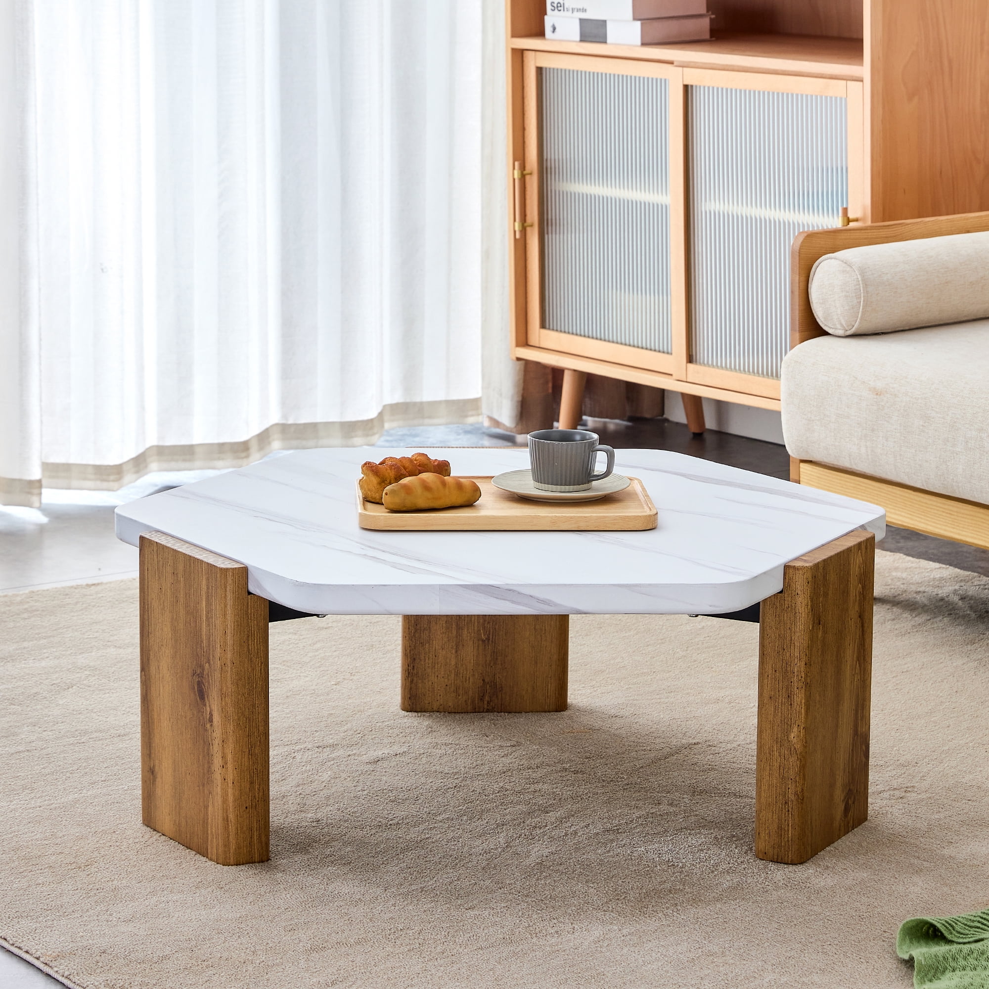 Fulvari Modern Accent Regular Hexagon Coffee Table With White Tabletop ...