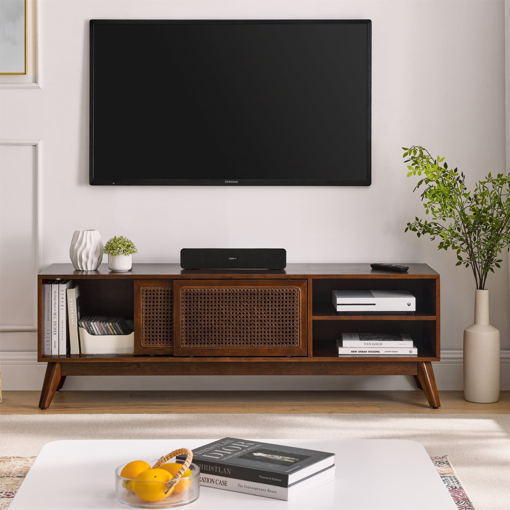 Fulvari Modern Rattan TV Stand for TV up To 65", Entertainment Center ...