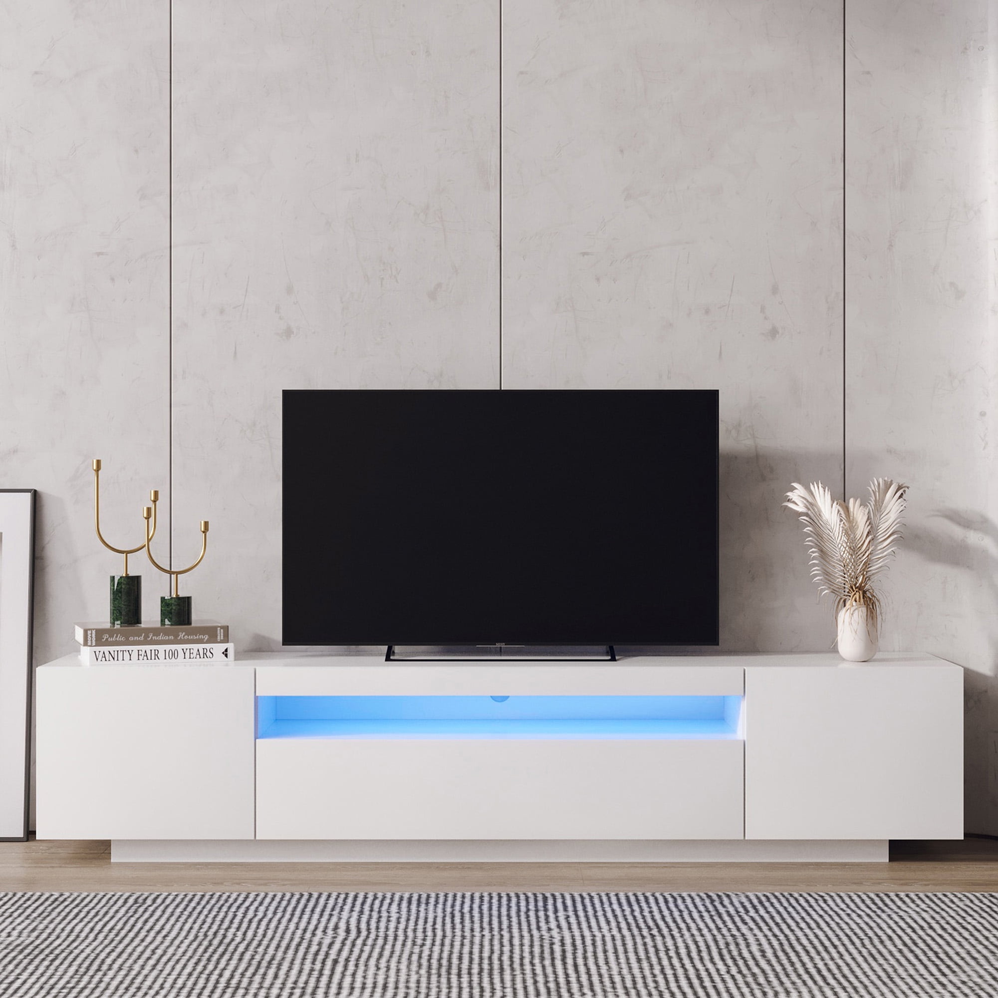 Fulvari Modern TV Stand With LED Lights Media Console Entertainment ...
