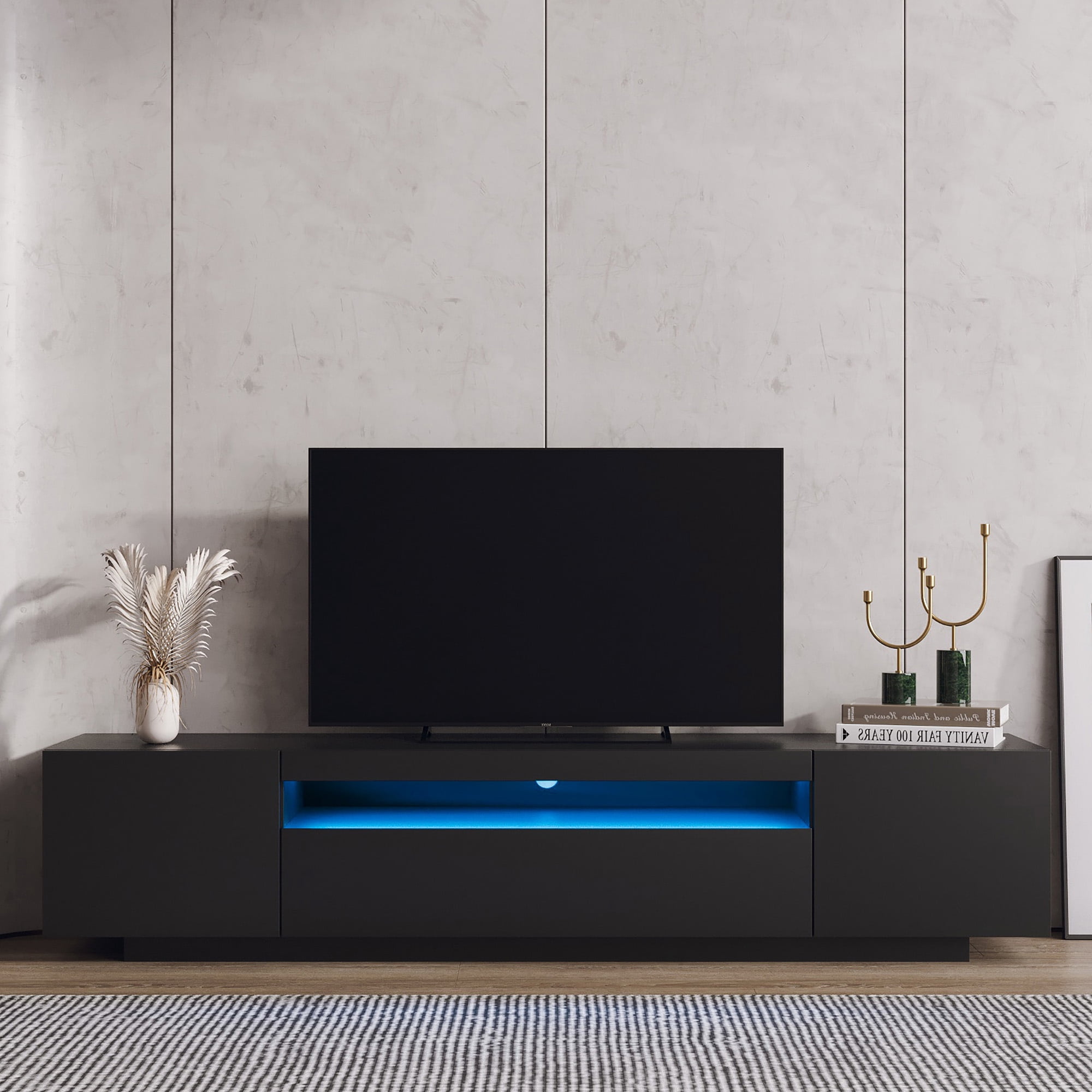 Fulvari Modern TV Stand With LED Lights Media Console Entertainment ...
