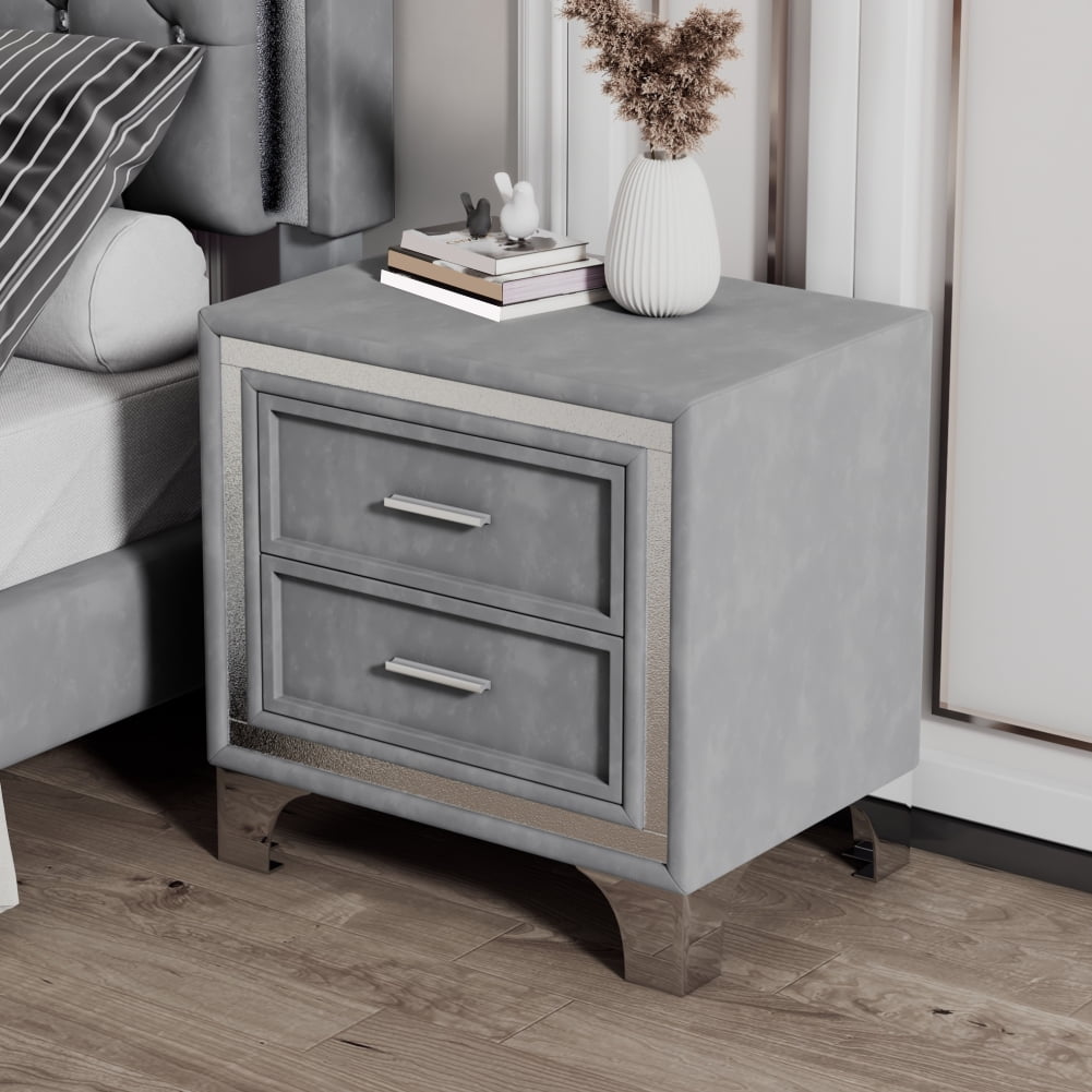 Fulvari Nightstand Side Tables Bedroom With 2 Drawers Metal Legs Mid ...