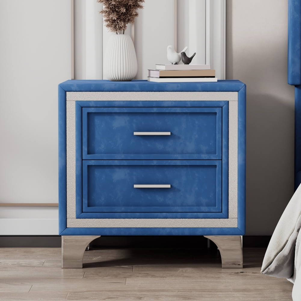 Fulvari Nightstand Side Tables Bedroom With 2 Drawers Metal Legs Mid ...