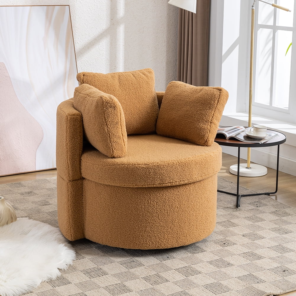 Fulvari Round Barrel Swivel Armchairs with Wide Upholstered Accent ...