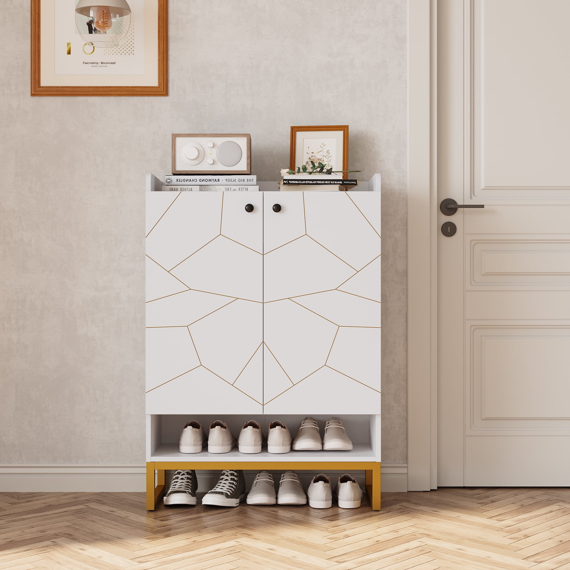 Fulvari Shoe Organizers Shoe Storage Cabinet With Metal Frame Open ...