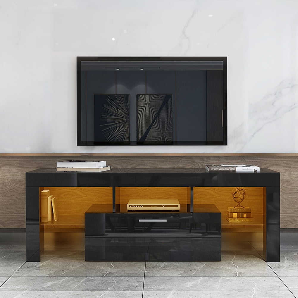 Fulvari TV Stand With Remote Control LED Light, Storage Cabinets & Open ...