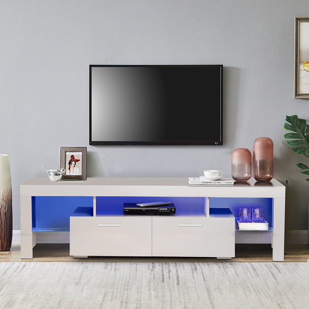 Fulvari TV Stand With Remote Control LED Light, Storage Cabinets & Open ...