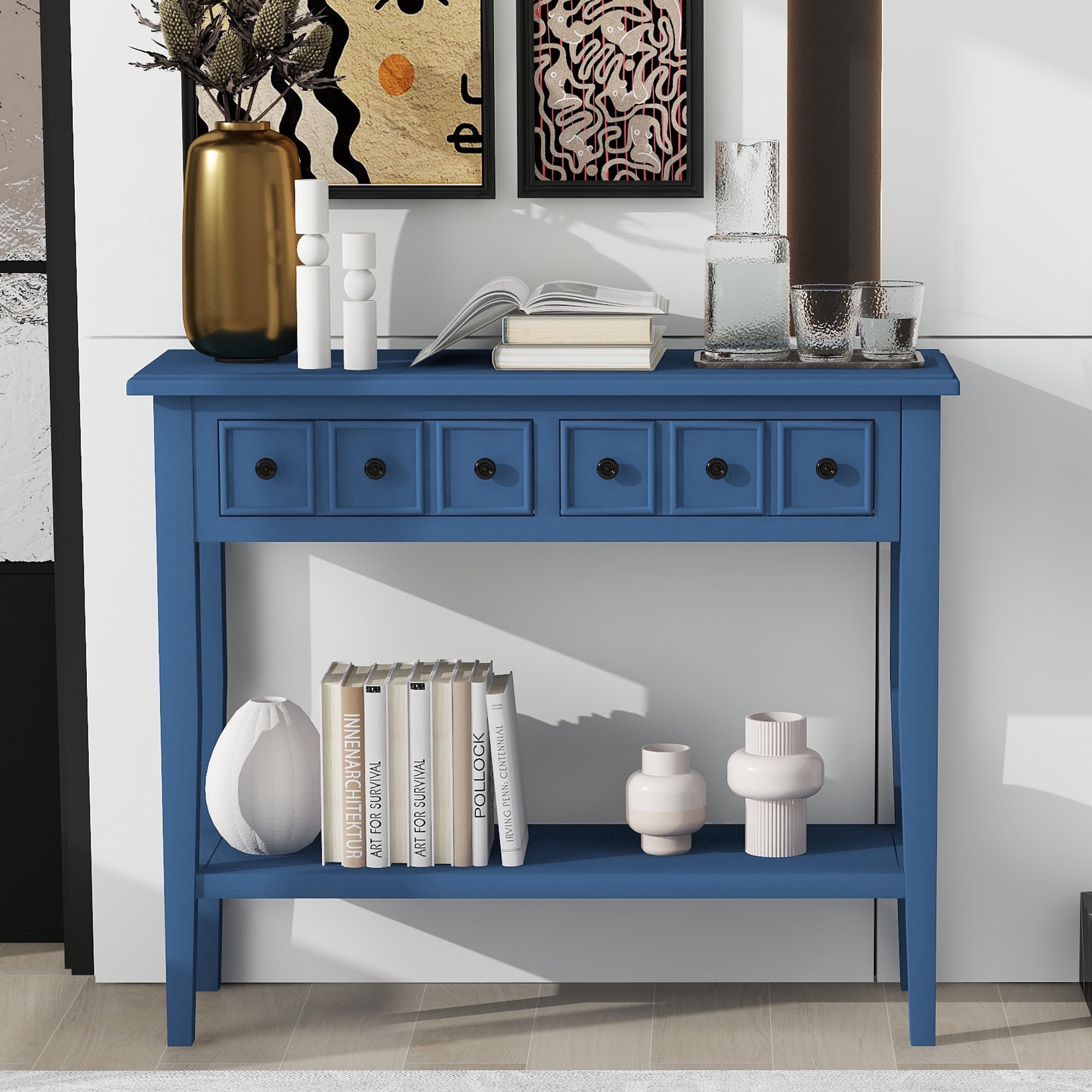 Fumedo Rustic Console Table with Open Shelf, Rubber Wood Legs, Ideal ...