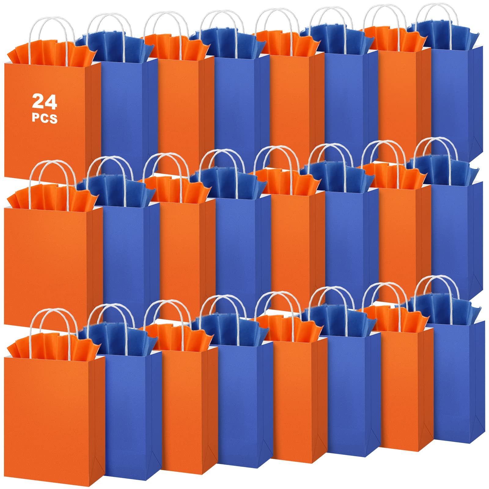 Fumete 24 Pack Blue Orange Kraft Paper Gift Bags with Tissues Papers ...