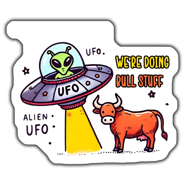 Fun Alien Ufo And Bull Cartoon Stickers, Quirky Stickers For Laptops ...