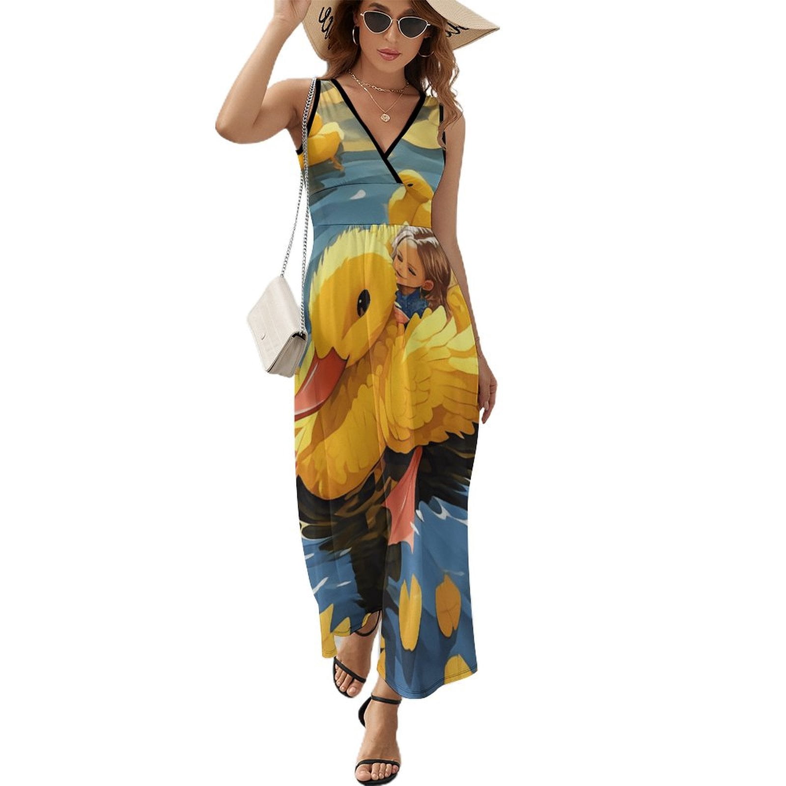Fun And Playful Duck Art Sleeveless Dress Women's Summer Suit Dresses ...