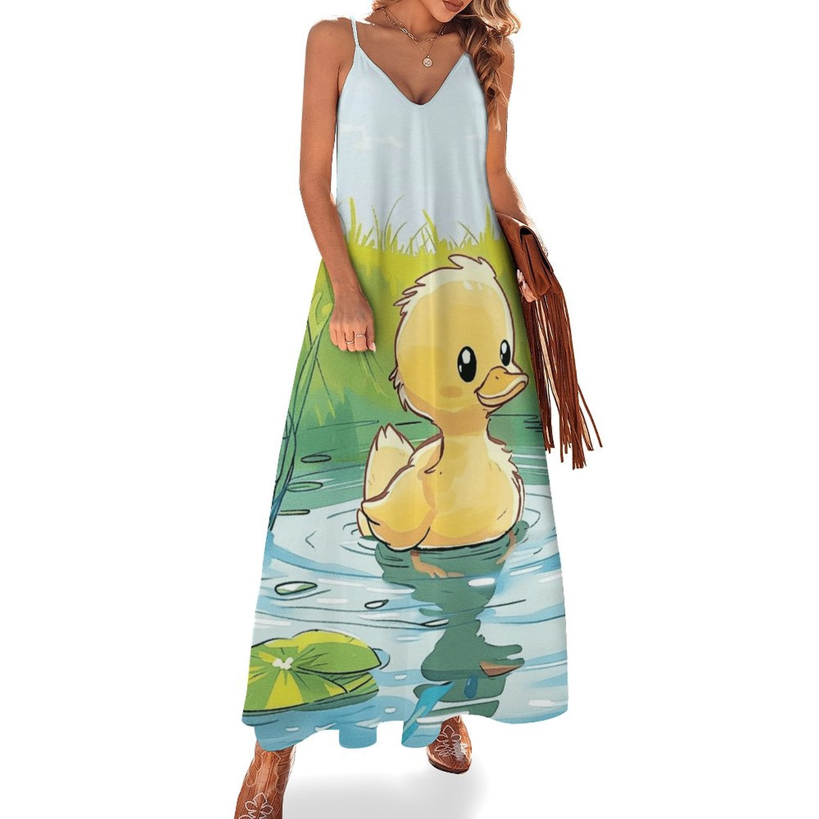 Fun And Playful Duck Sleeveless Dress Women's Luxury Party Dress ...