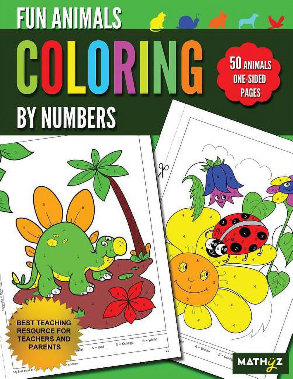 Fun Animals Coloring By Numbers: 50 Animals One-Sided Pages, (Paperback ...