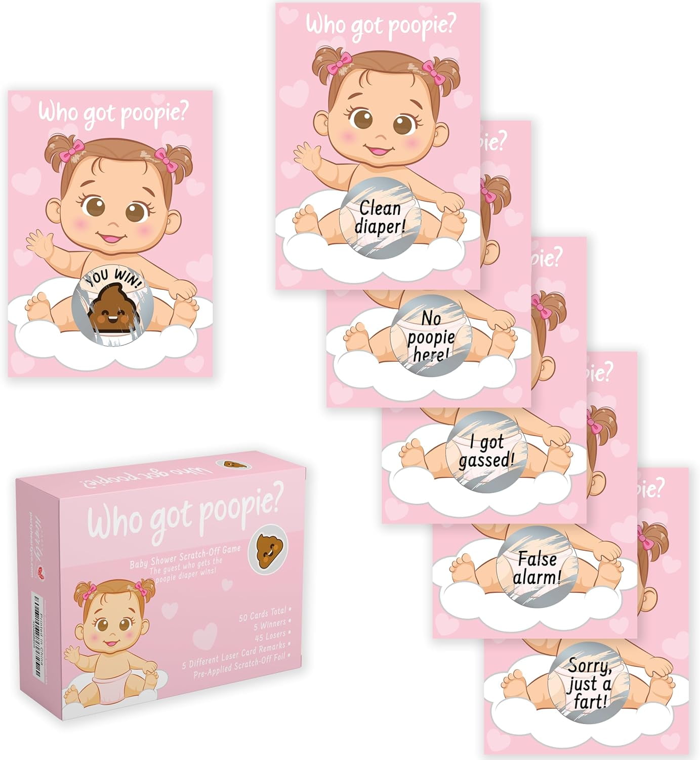 Fun Baby Shower Games for Girls - Poopie Emoji Scratch-Off Lottery ...