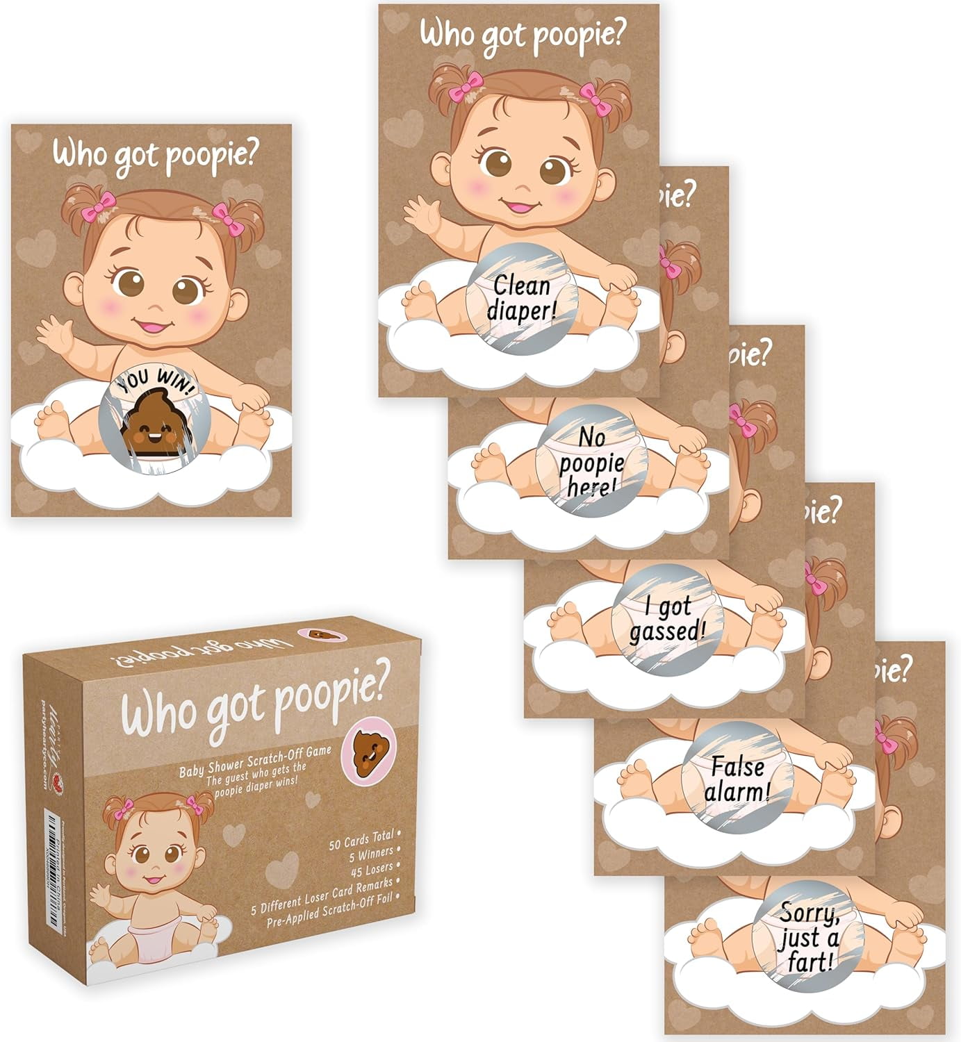 Fun Baby Shower Games for Girls - Poopie Emoji Scratch-Off Lottery ...