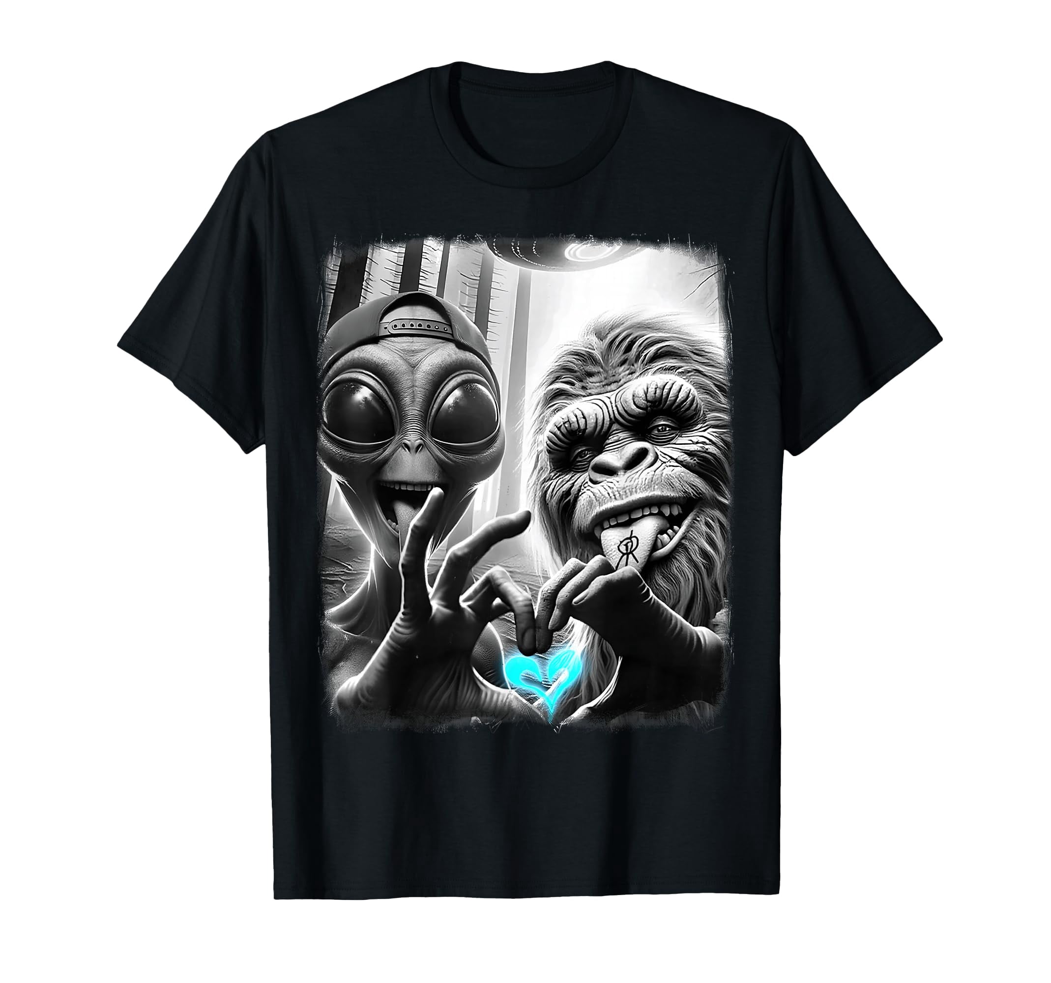 Fun Bigfoot Alien Love Hand Sign Graphic T-Shirt for Unique Style and ...