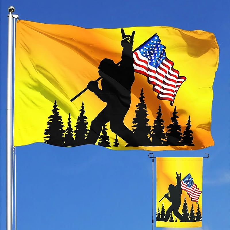 Fun Bigfoot Flag 3X5 Feet Gold Background Duplex Printing and Garden ...