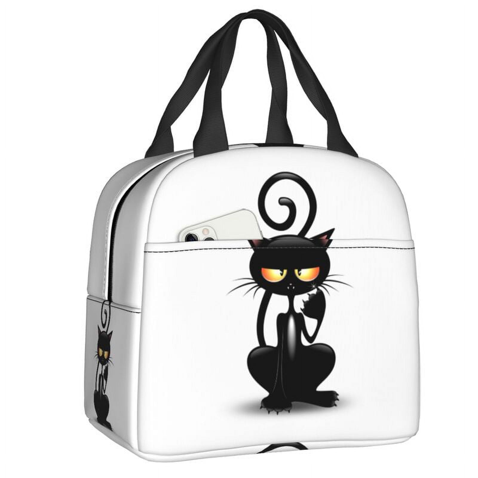 Fun Black Cat Falling Down Insulated Lunch Box for Women Portable Warm ...