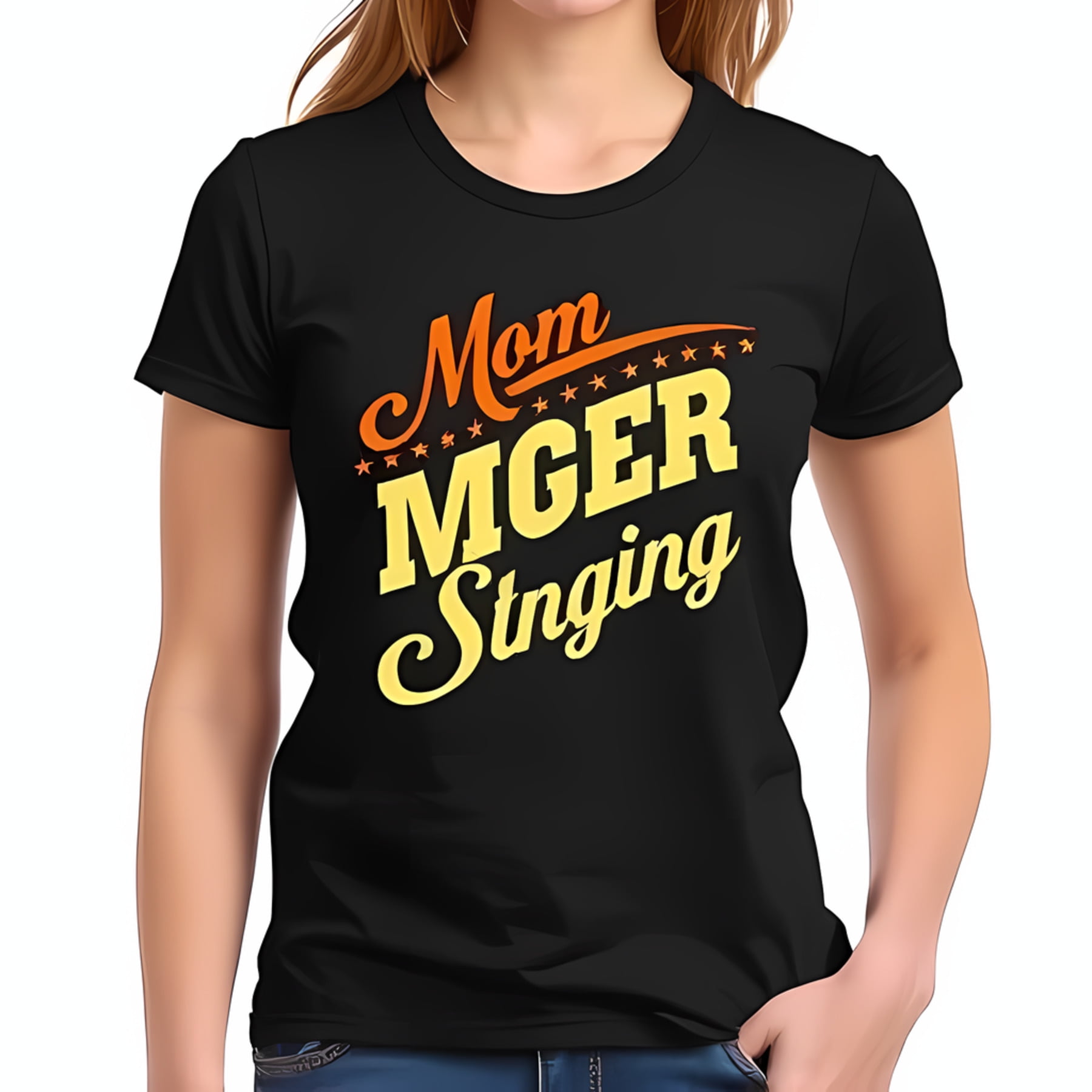 Fun Black Cotton Short Sleeve T-Shirt with Playful 'Mom MGER Stinging ...
