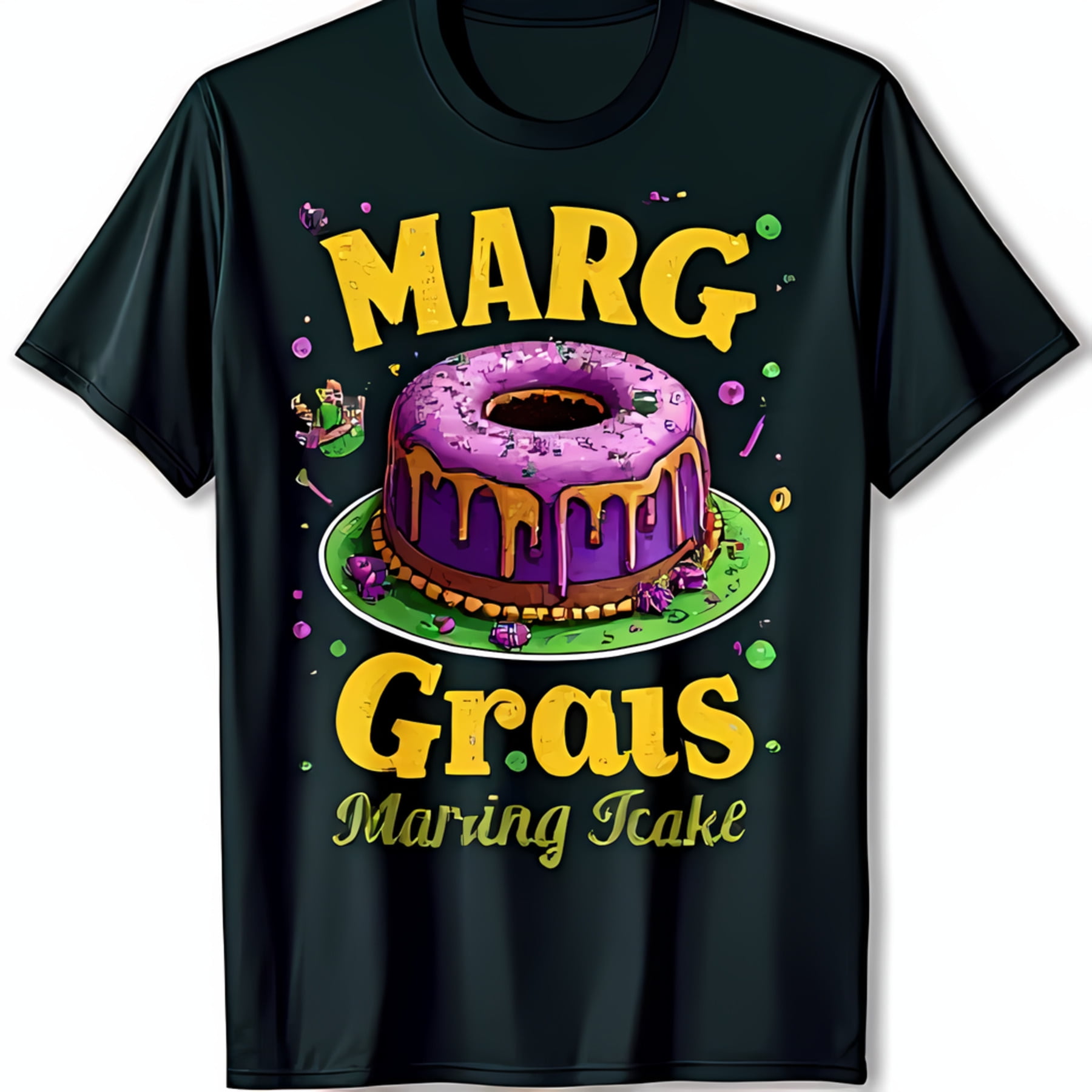 Fun Black Mardi Gras T-Shirt with Bold Marg Gras Text & King Cake ...