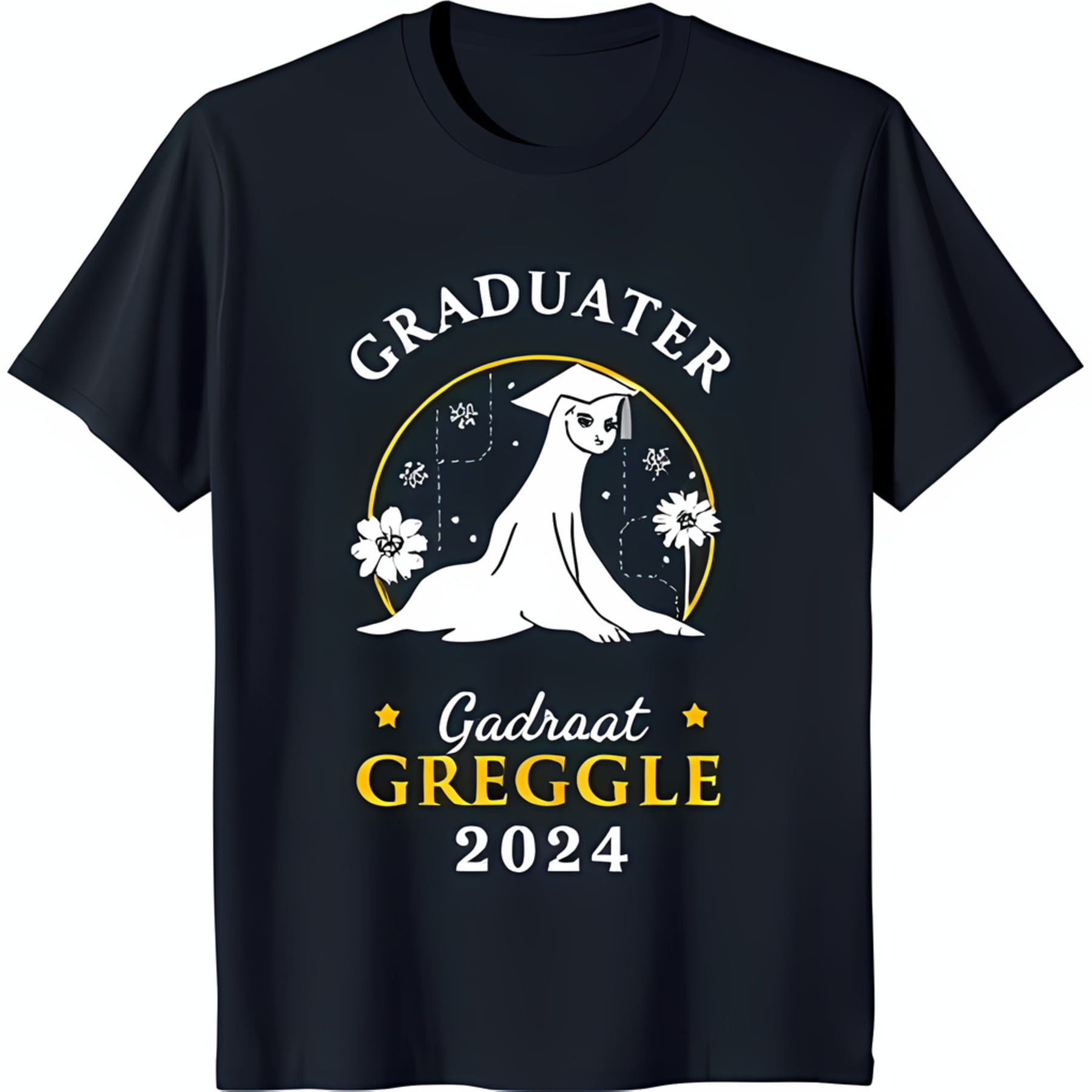 Fun Black T-Shirt with Ghost Graduate Graphic 2024 Celebration Design ...