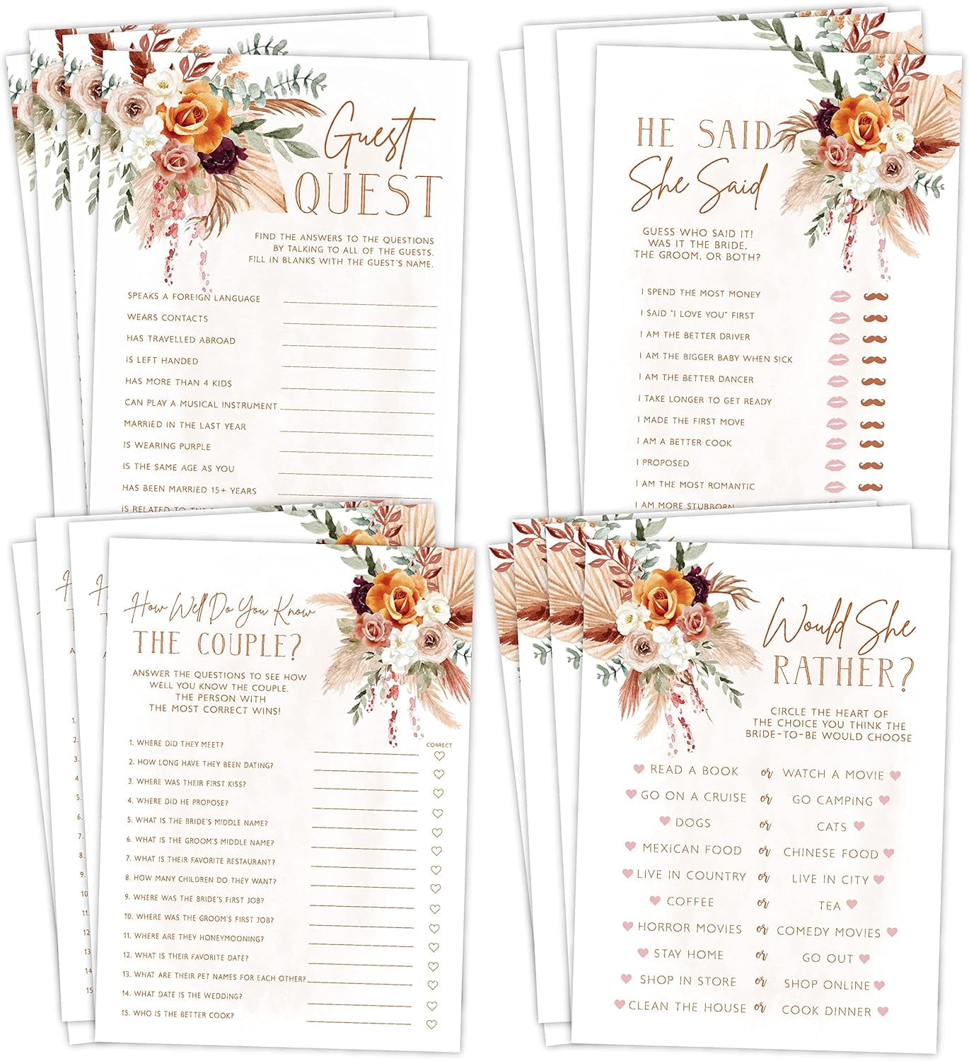 Fun Bridal Shower Games – Boho Floral Terracotta Orange Wedding ...