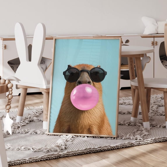 Fun Capybara Bubblegum Poster Cute Animal Wall Art, Comedy Animal Print ...
