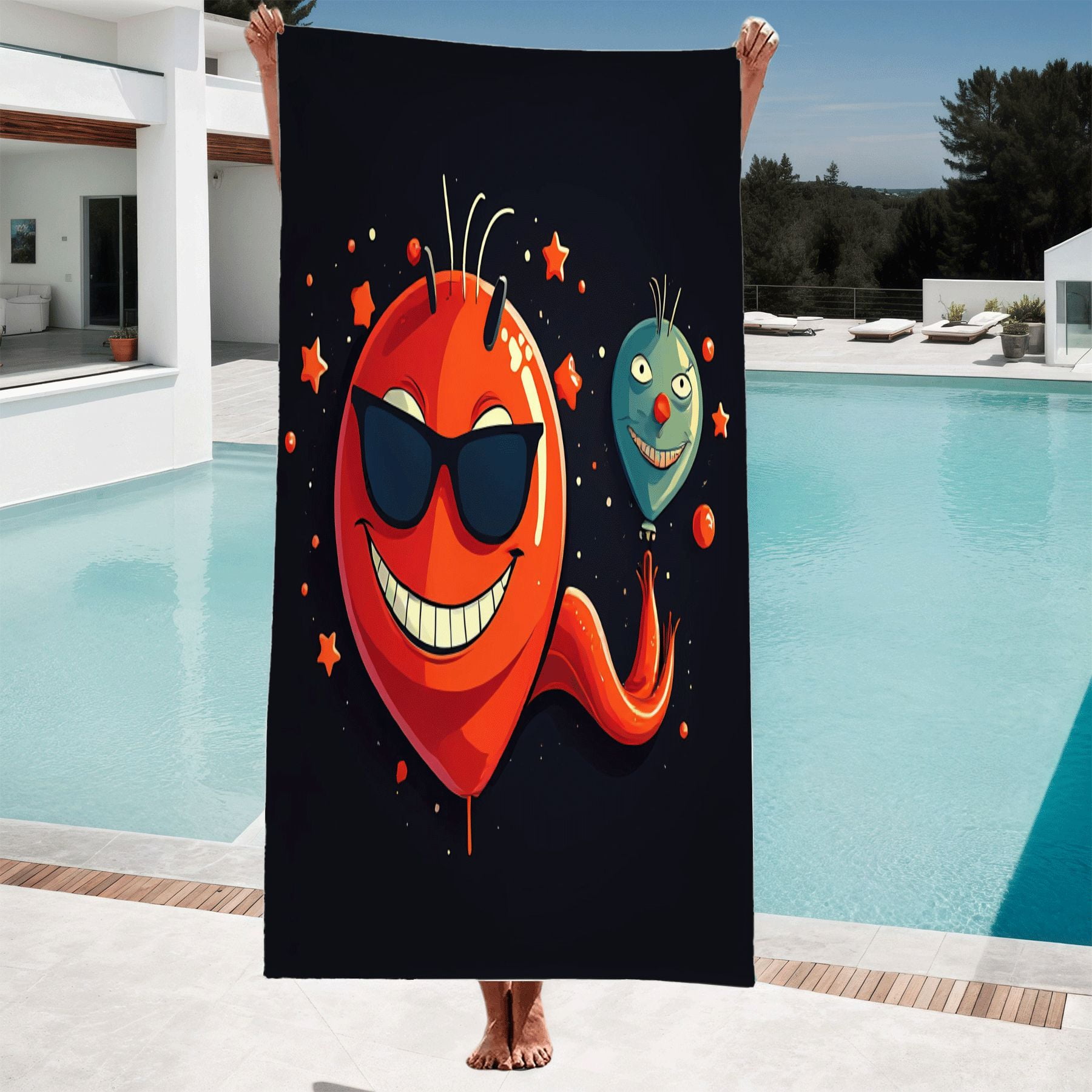 Fun Cartoon Balloons Beach Towel - Red & Blue Balloons with Sunglasses ...