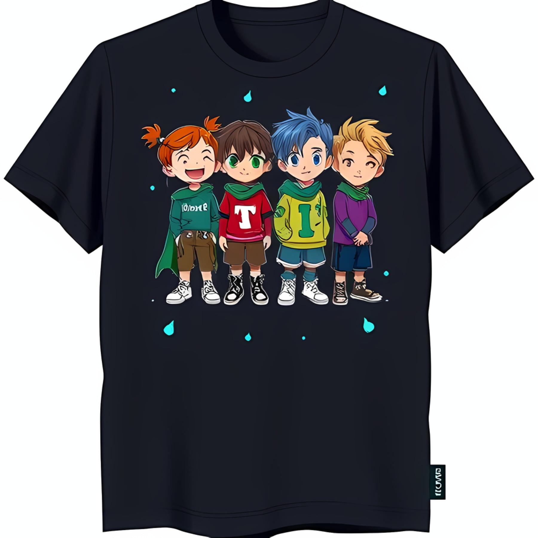 Fun Cartoon Characters on Dark Blue T-Shirt Unique Graphic Design ...