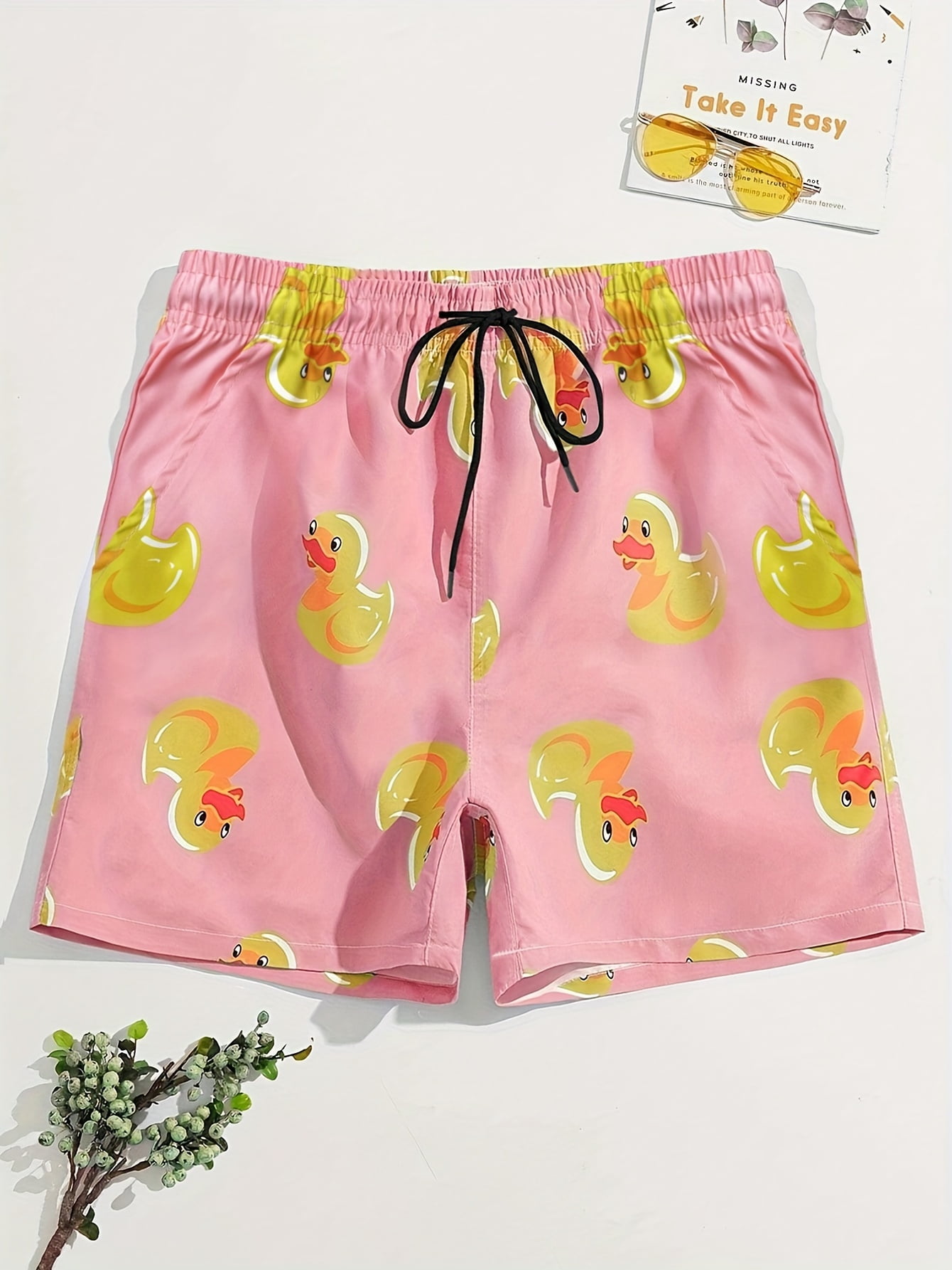 Fun Cartoon Duck Men's Swim Trunks - Breathable Fabric for Beach, Pool ...