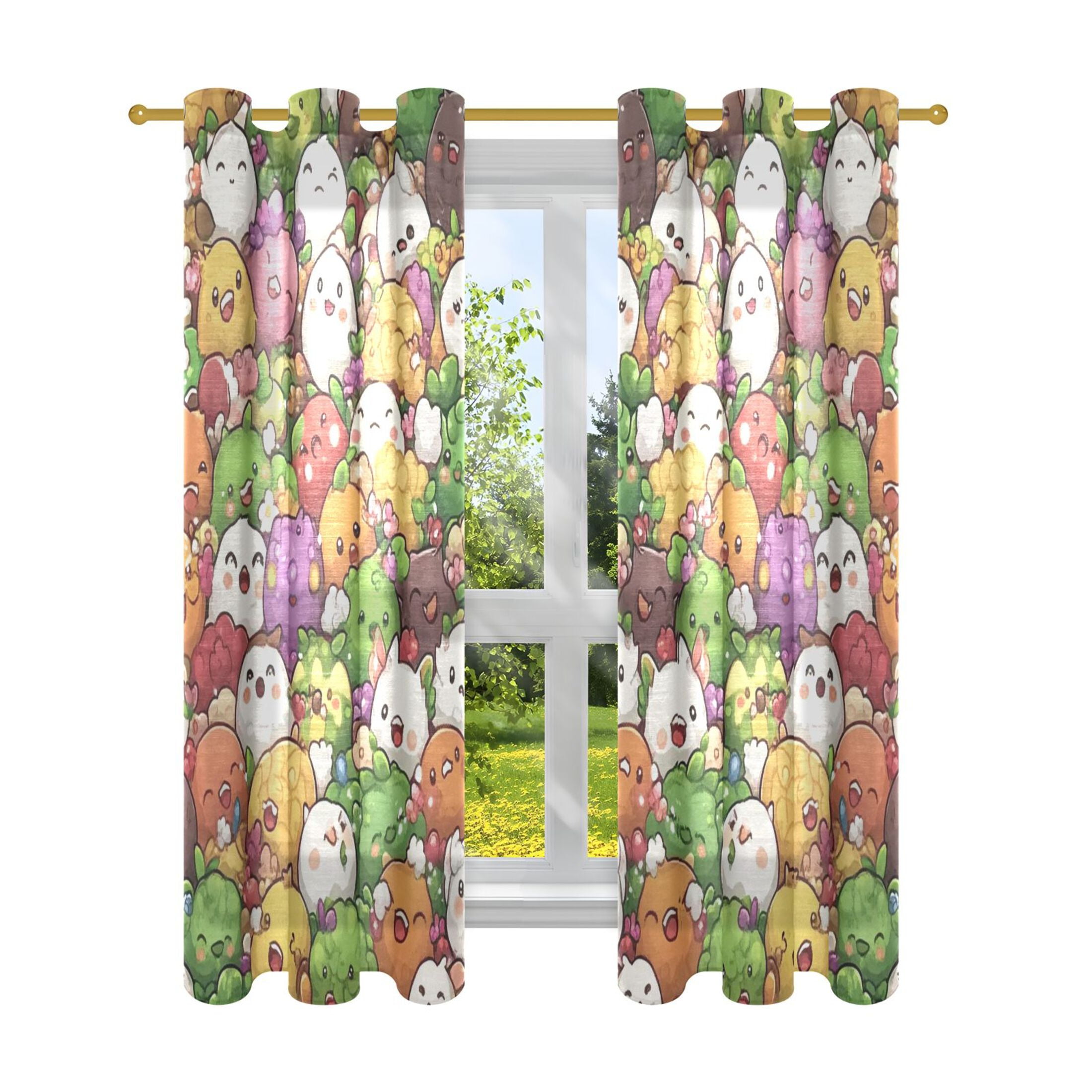 Fun Cartoon Fruit Semi Sheer Curtains for Living Room Bedroom Set of 2 ...