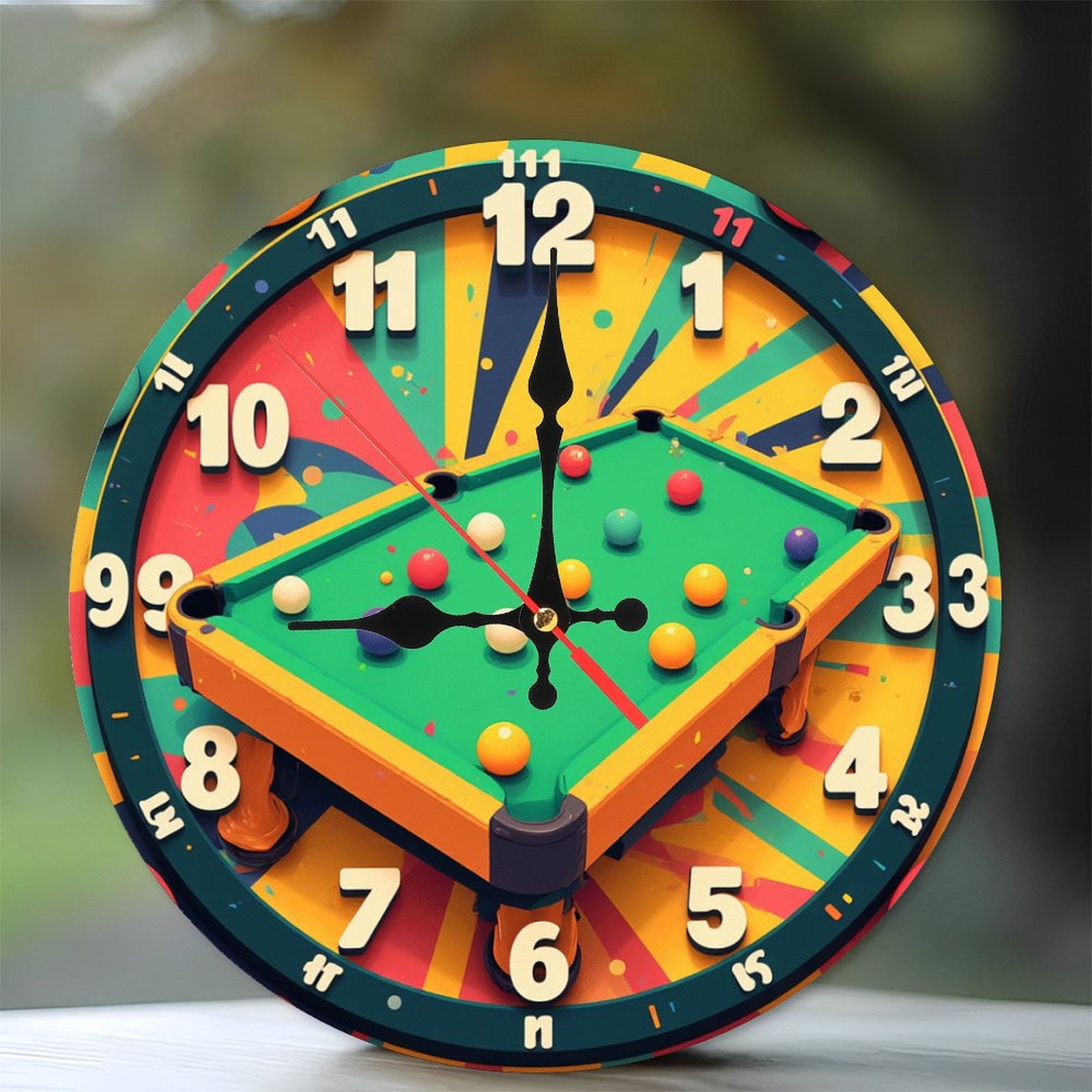 Fun Cartoon Pool Clock Wall Decor 10-Inch Silent Wooden Wall Clock ...