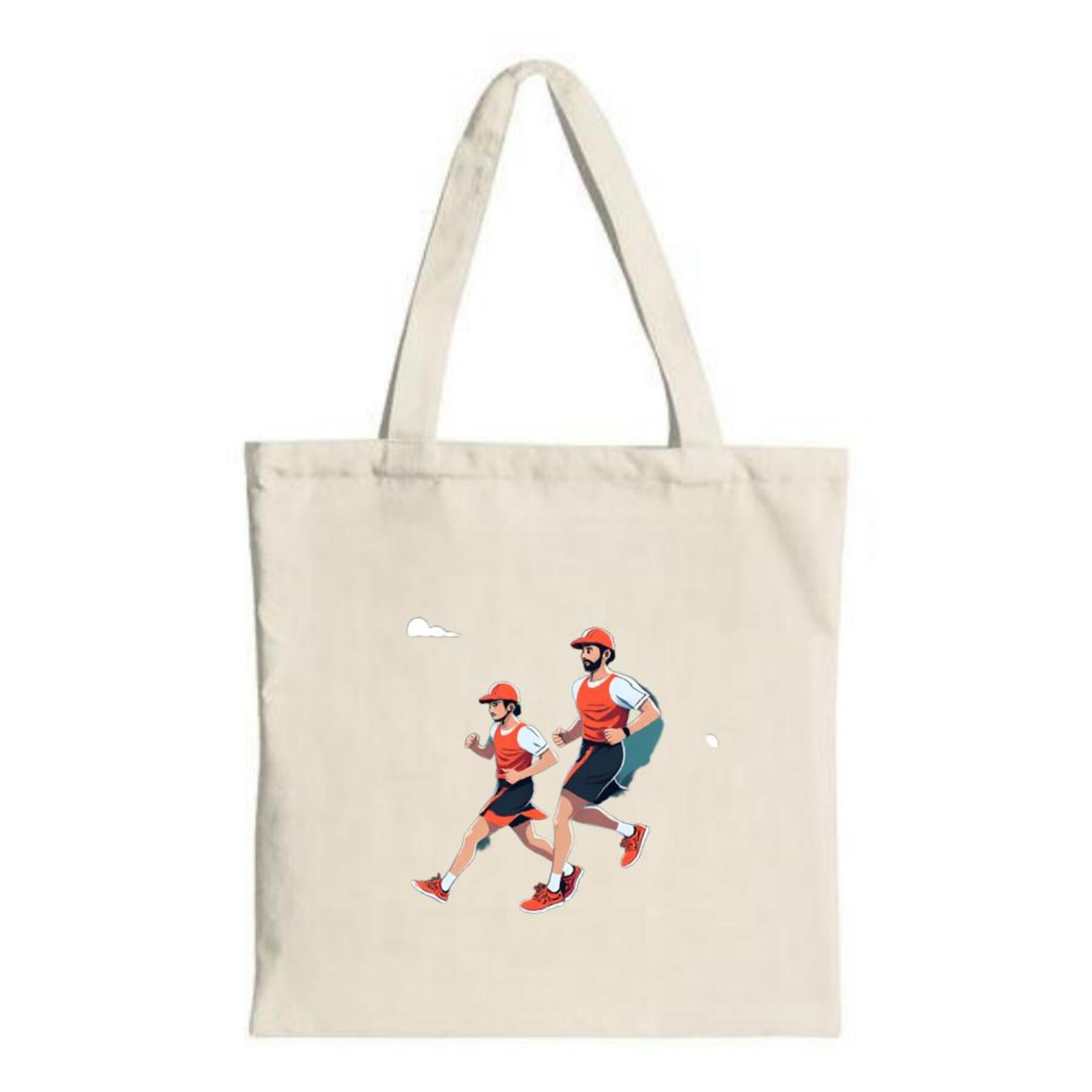 Fun Cartoon Running Canvas Tote Bag - Colorful Design with Adult in Red ...