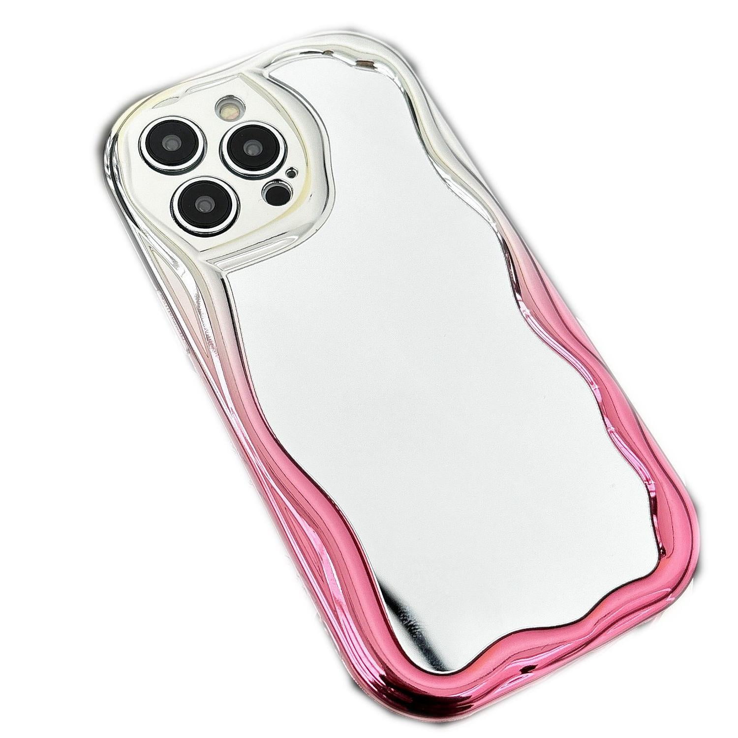 Fun-Casery for iPhone 15 Plus Case,Luxury Cute Stylish Glossy Plating 3D Curly Wave Soft Mirror ...