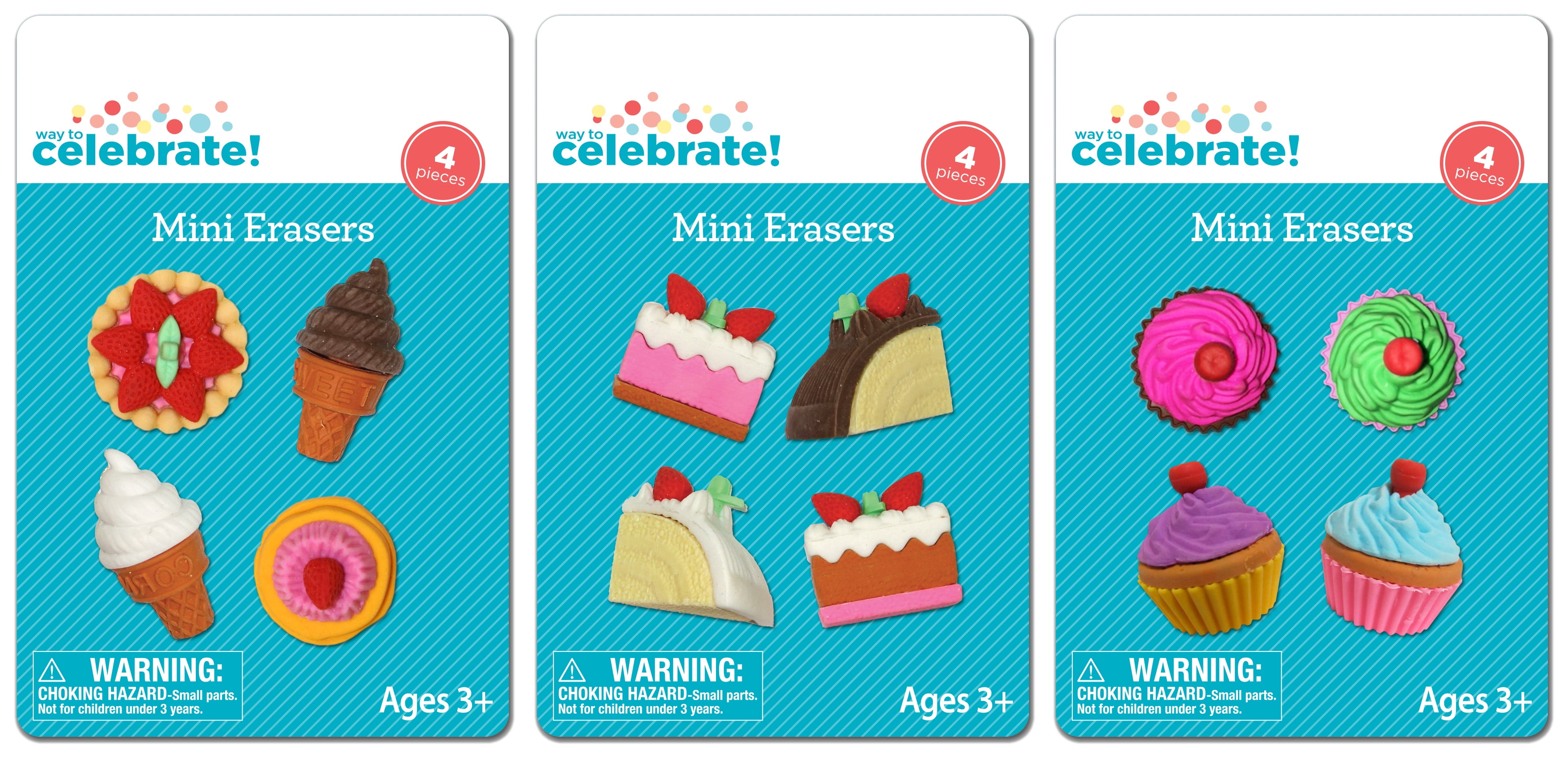 Fun Celebration Mini Erasers, Assorted Colors and Shapes, 4-Count ...