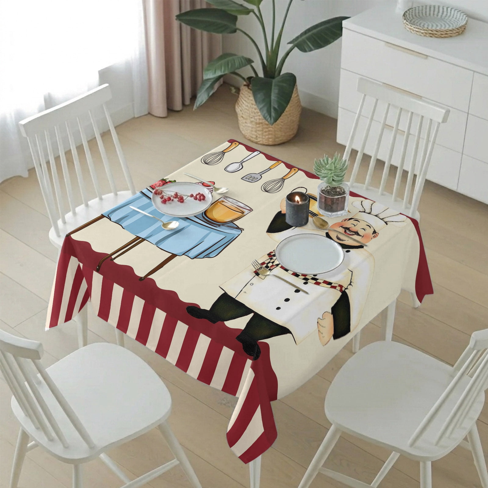 Fun Chef Cutlery Gourmet Table Cloth 54x54in, Waterproof Square ...