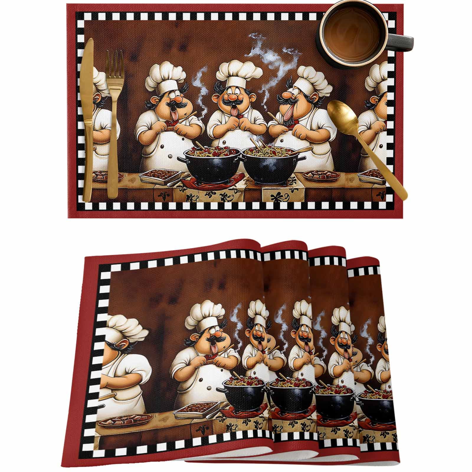 Fun Chef Food Kitchen Cooking Placemats Set of 4,Wipeable Washable ...