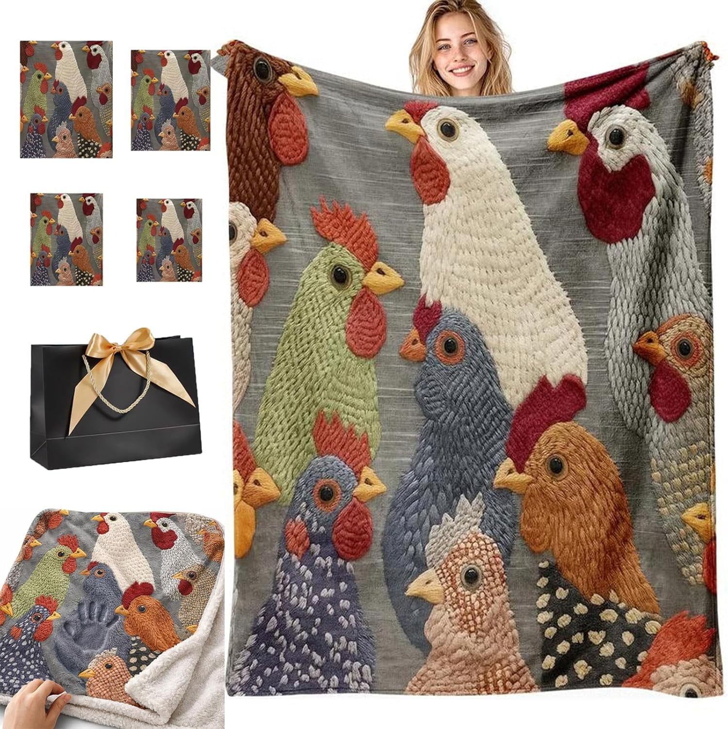 Fun Chicken Head Pattern Plush Blanket, 2026 New Chicken Blanket ...